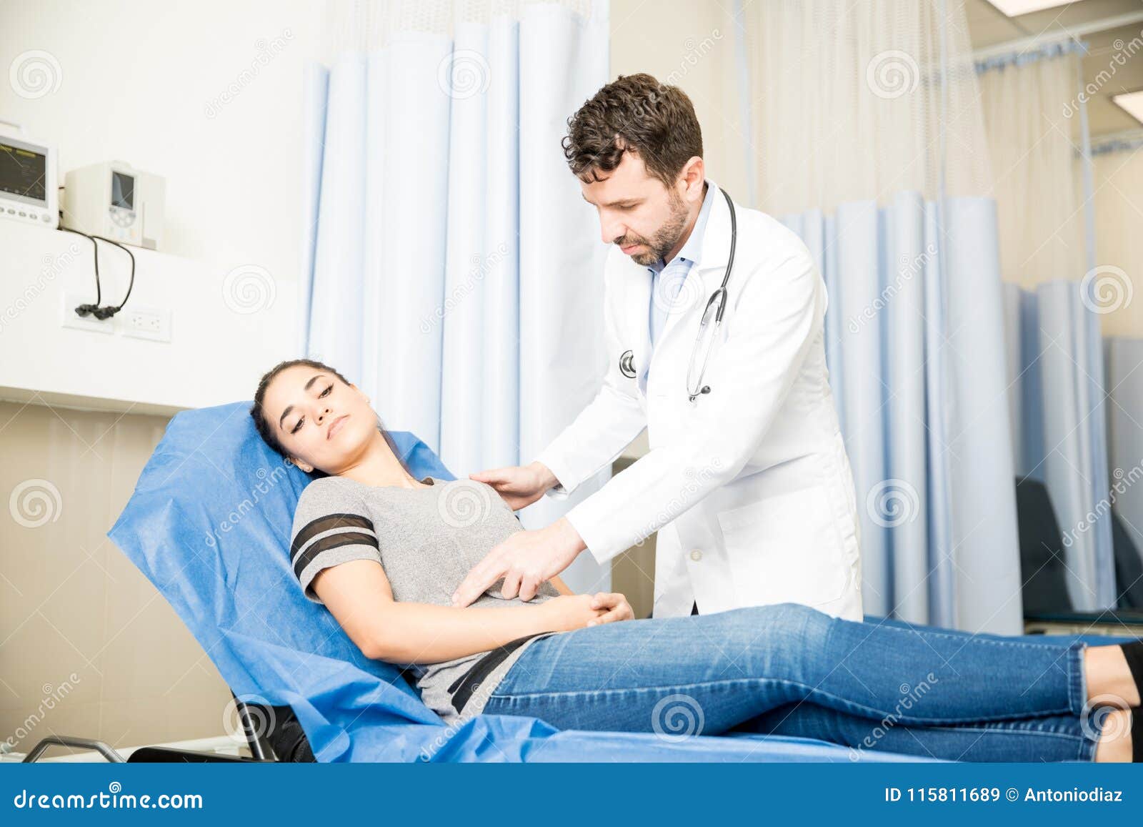 Doctor Checking Woman With Stomach Ache Stock Image Image Of Checkup