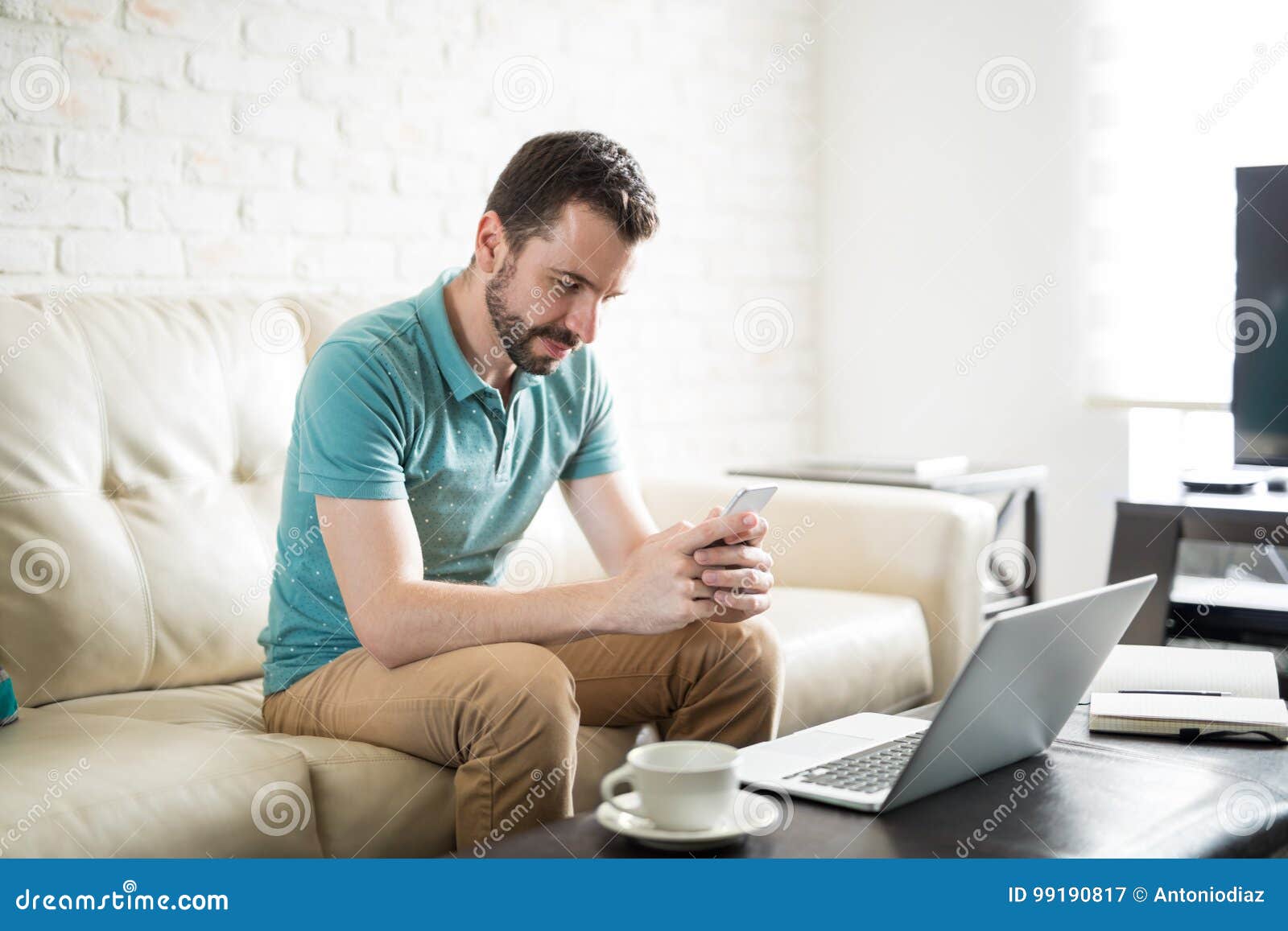Hispanic Man Texting about Work Stock Image - Image of lifestyle ...