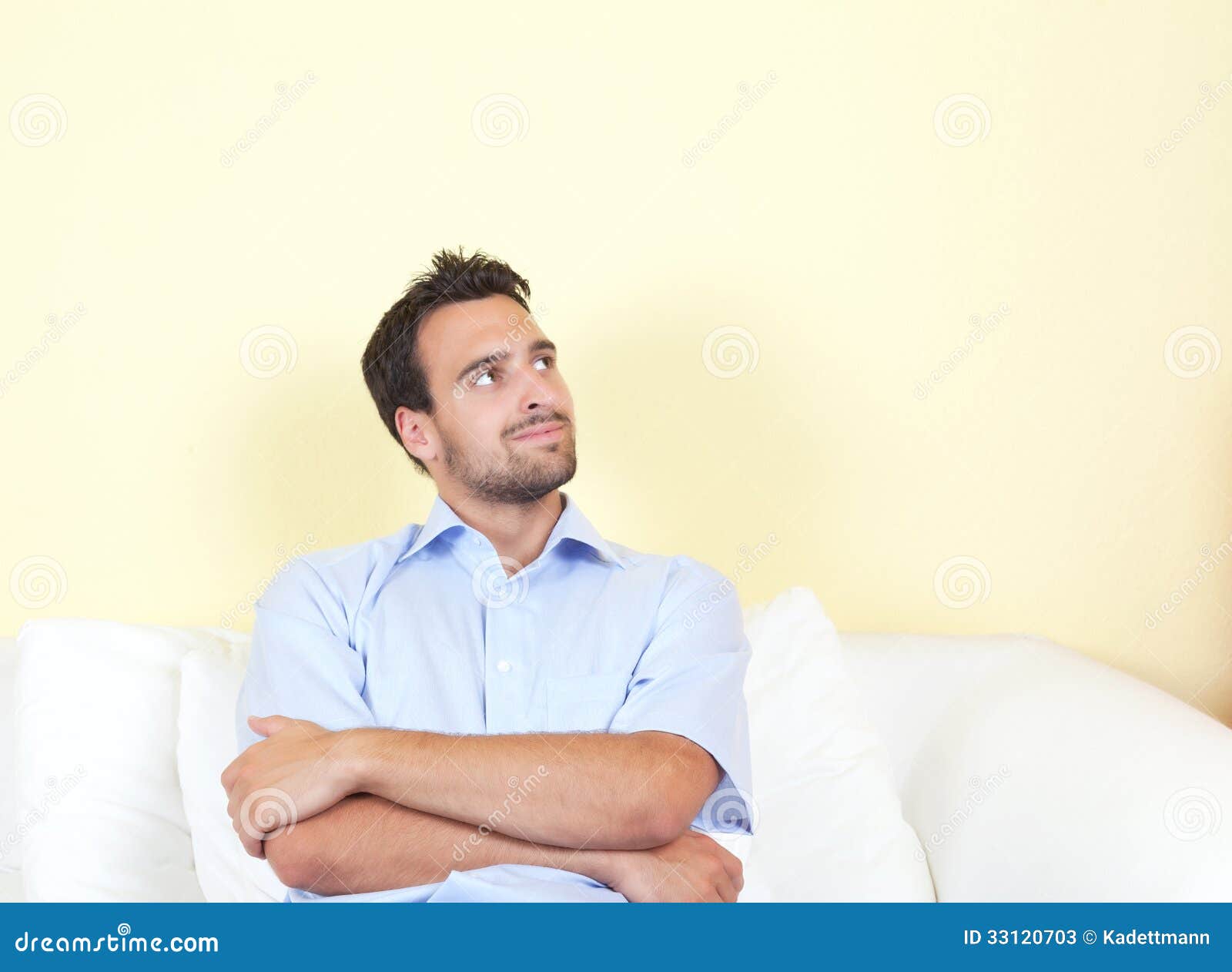 Latin Man Thinking on the Sofa Stock Image - Image of latin, face: 33120703
