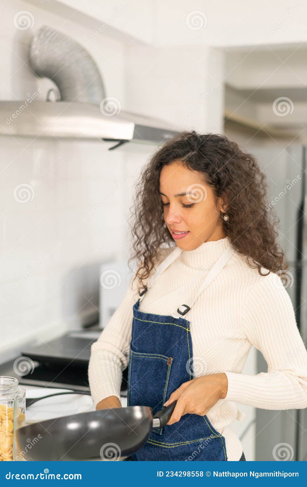Latin Woman Cooking in Kitchen Stock Photo - Image of people, lifestyle ...