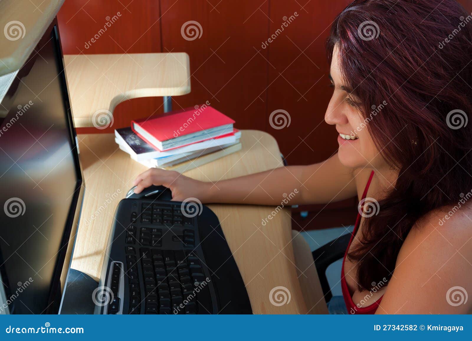 Latin Woman Working on Her Computer at Night Stock Photo - Image of ...