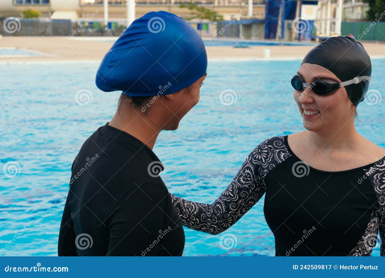 Latin Women Talking in the Pool before Training Stock Image - Image of ...