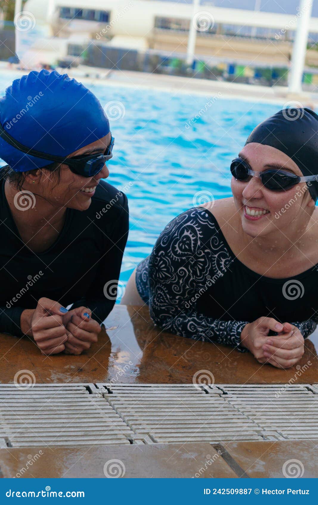 Latin Women Talking in the Pool before Training Stock Image - Image of ...