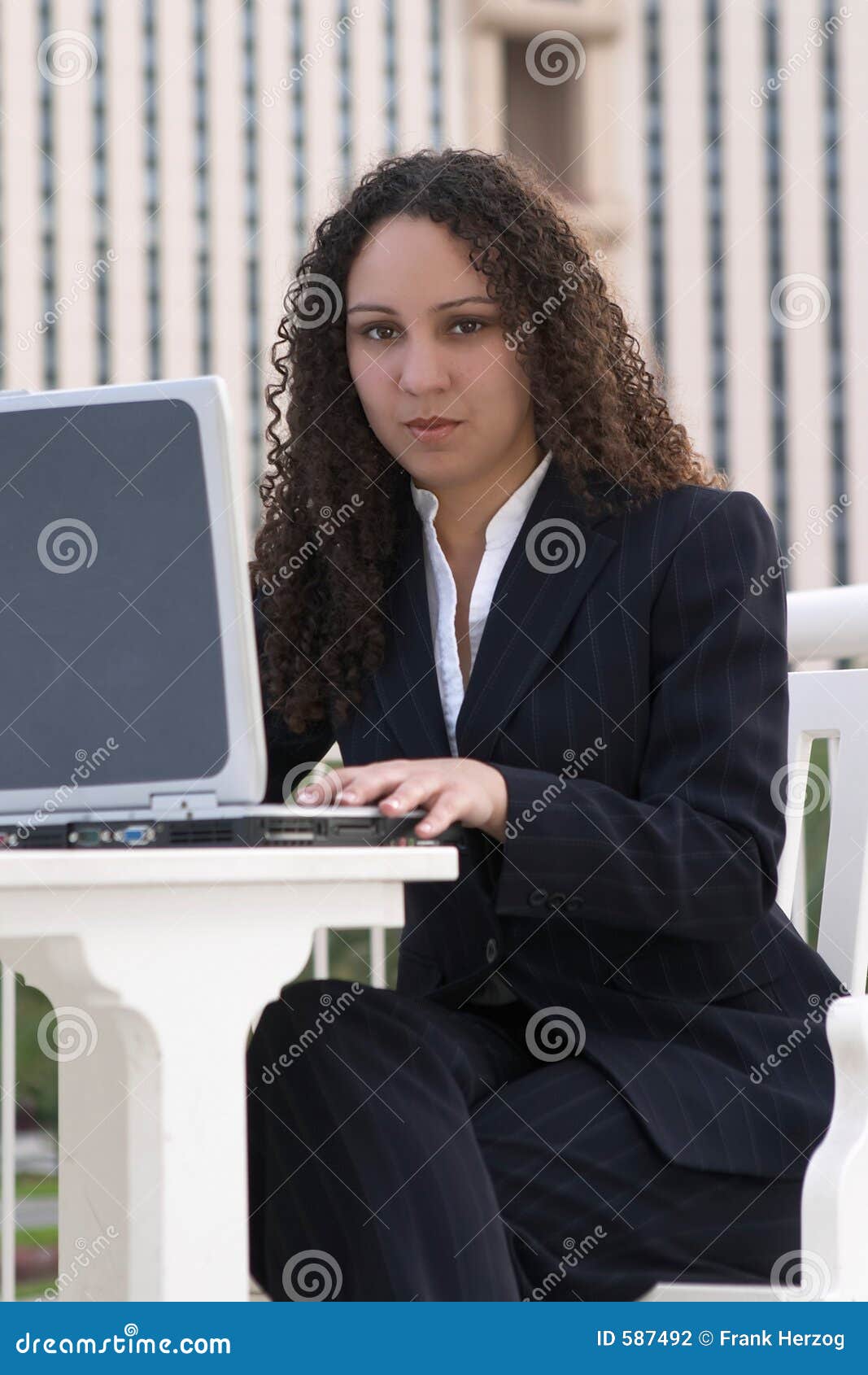 Latina Business Woman at Laptop Computer Stock Photo - Image of hair ...