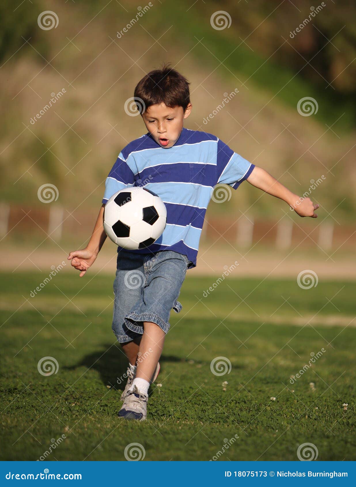Latino Boy Playing with Soccer Ball Stock Image - Image of sports ...