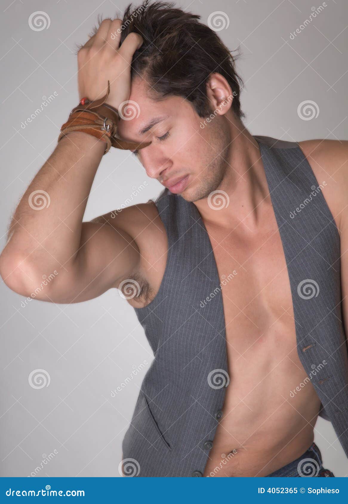 Latino Male in Anguished Pose Stock Image - Image of chested, dramatic ...