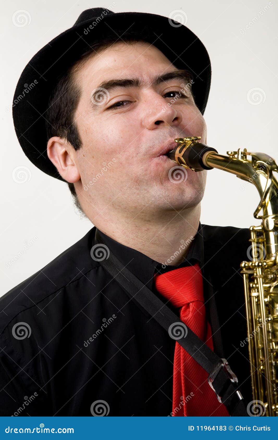 Latino Saxophone Player Isolated on White Stock Image - Image of saxist ...