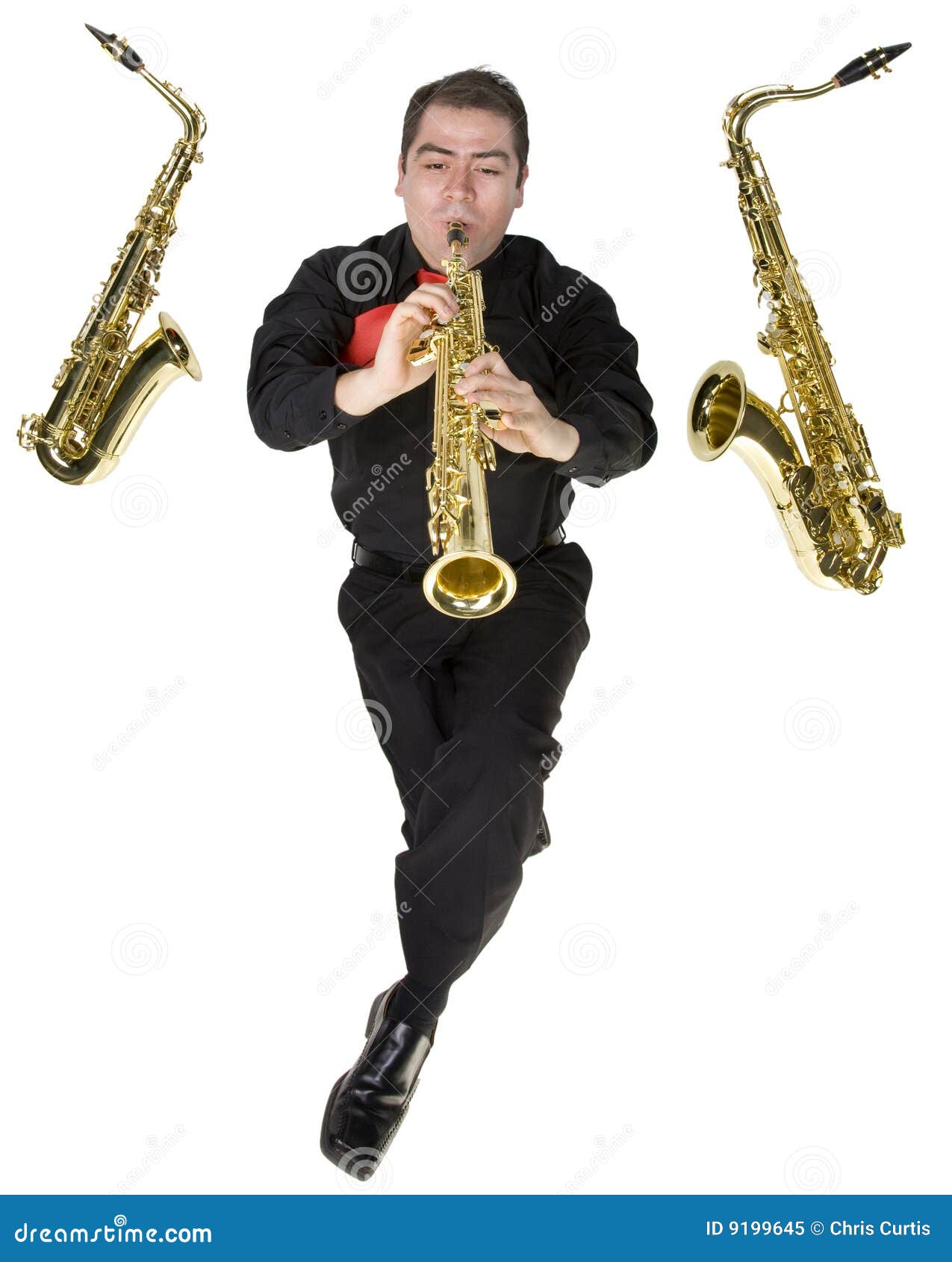 Latino Saxophone Player Isolated on White Stock Image - Image of brass ...