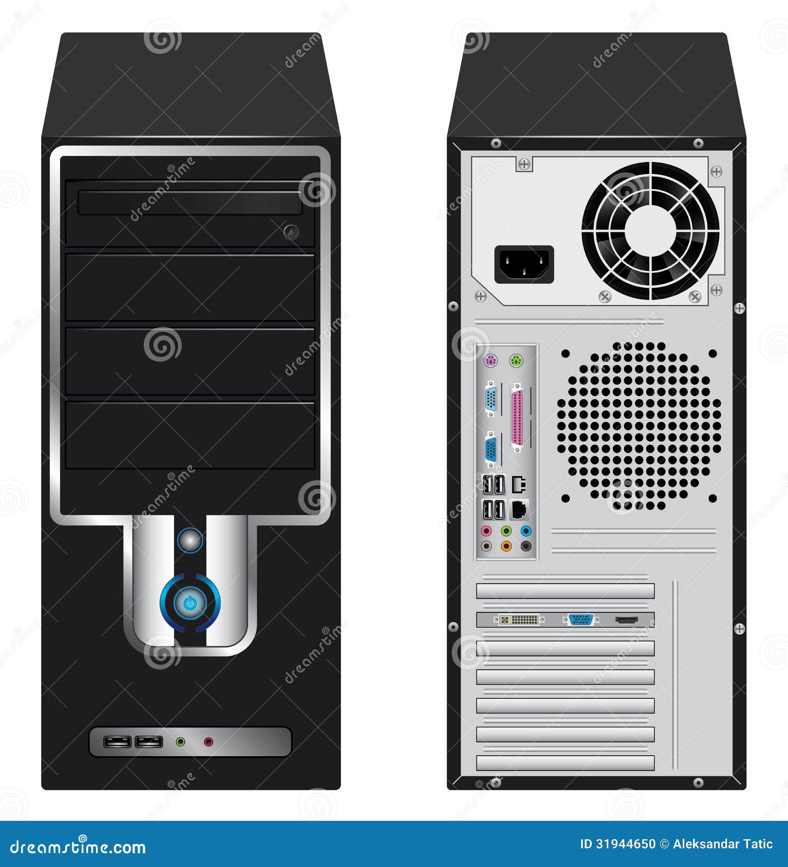 Lato Della Cassa Del Computer Anteriore E Posteriore Illustrazione ...