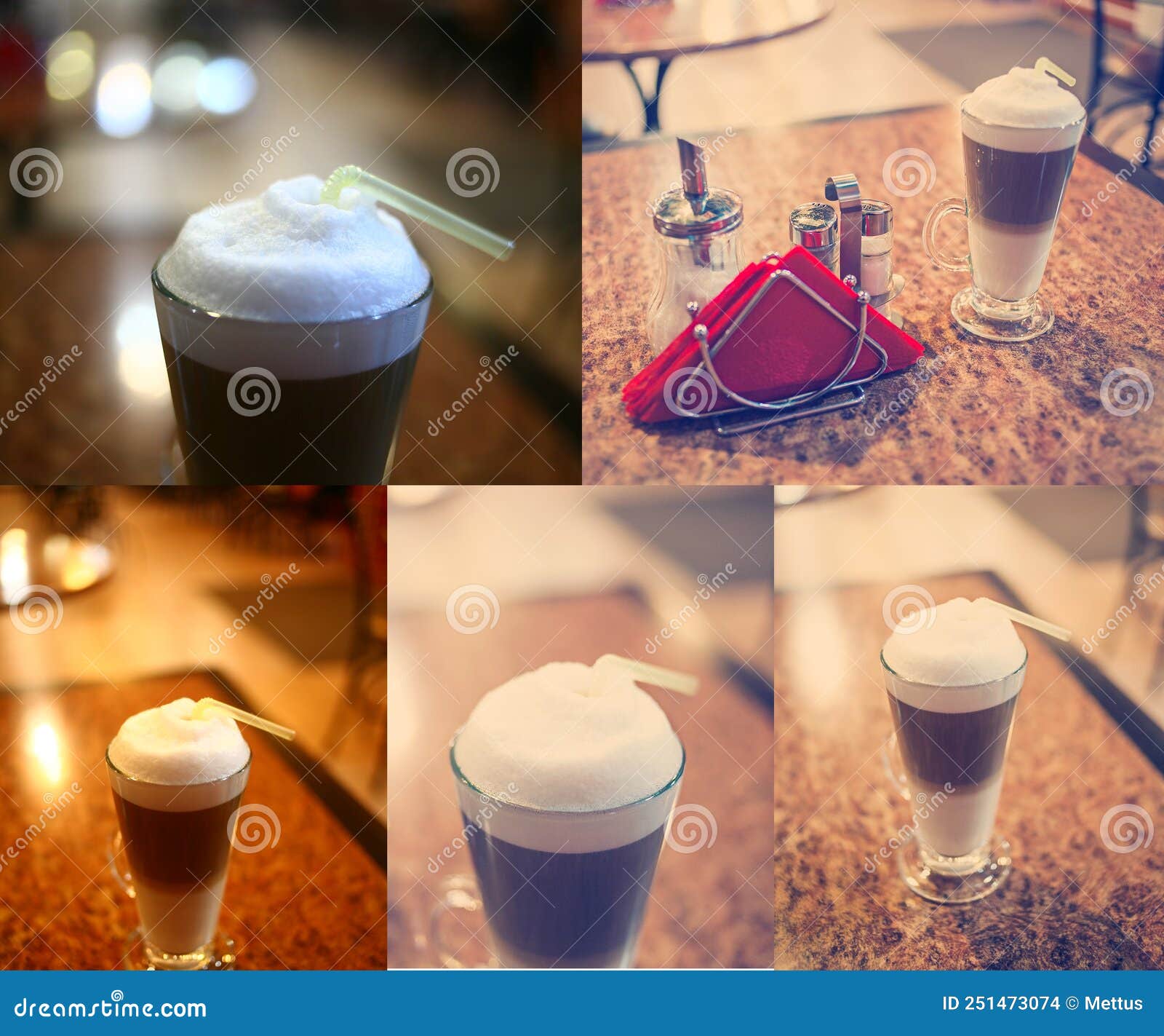 Latte in glass in cafe stock photo. Image of mocha, table - 251473074