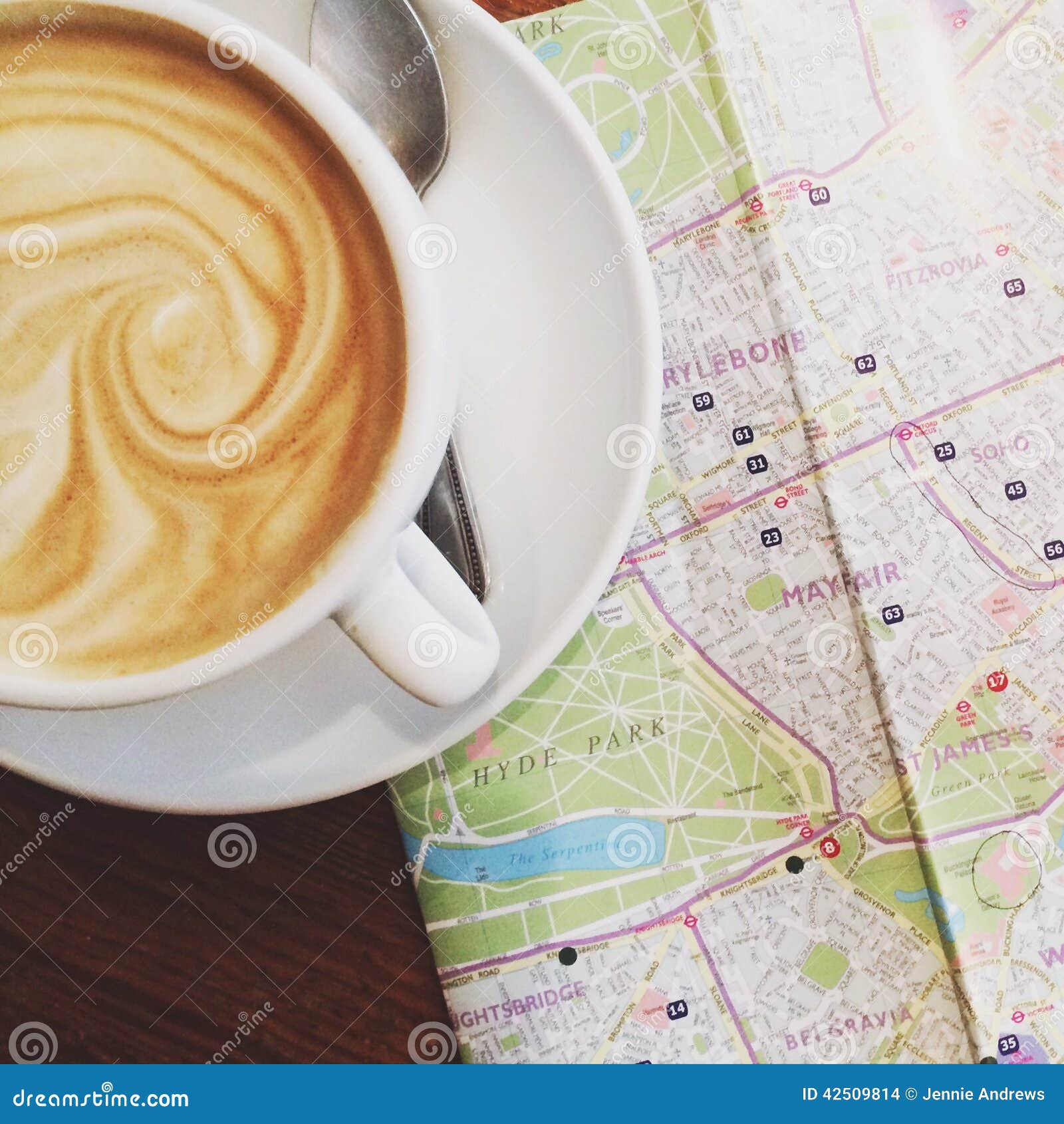 Latte with Map stock photo. Image of lovely, tourist - 42509814