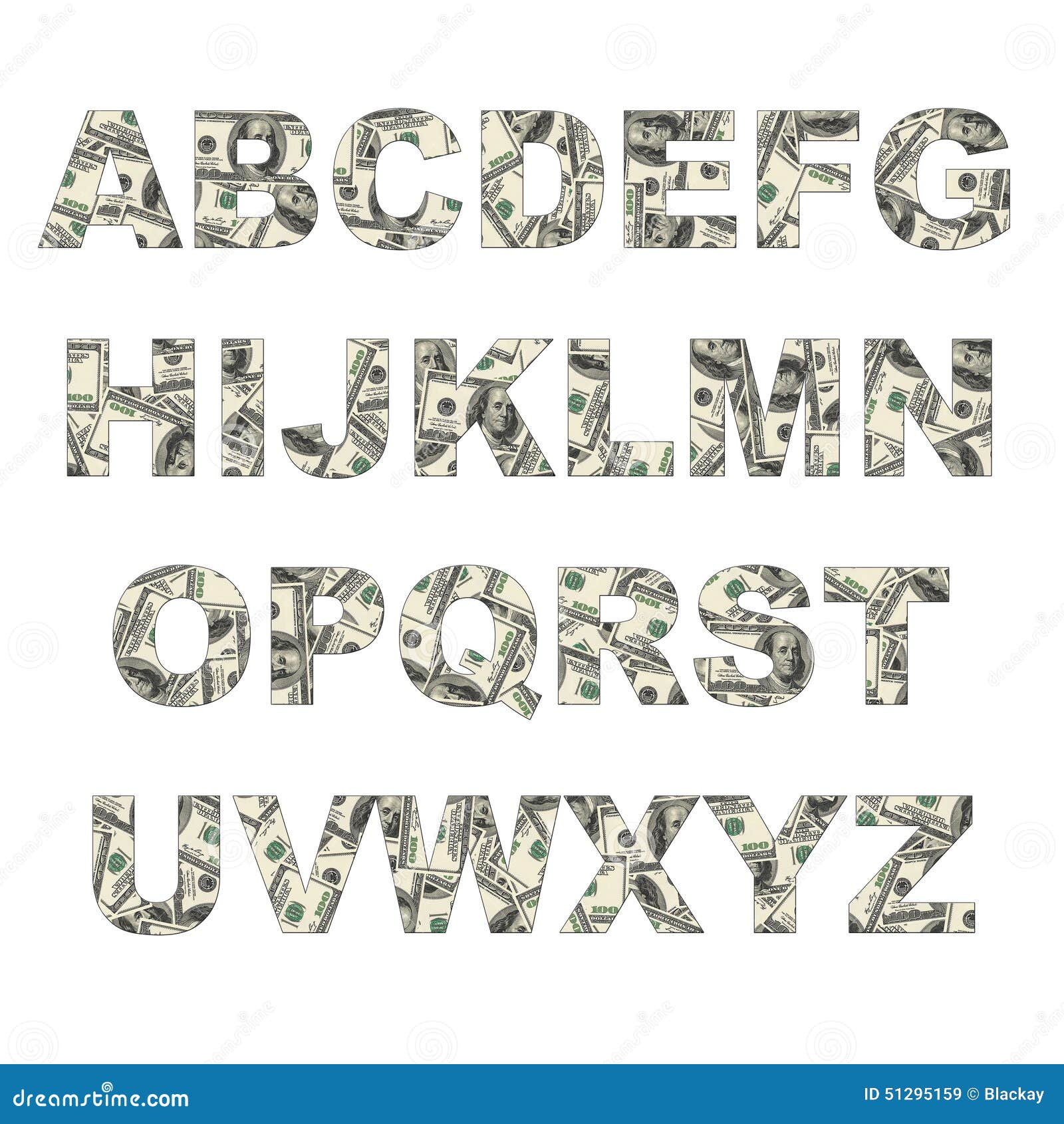 Latters of Alphabet Made of Dollars Stock Illustration - Illustration ...