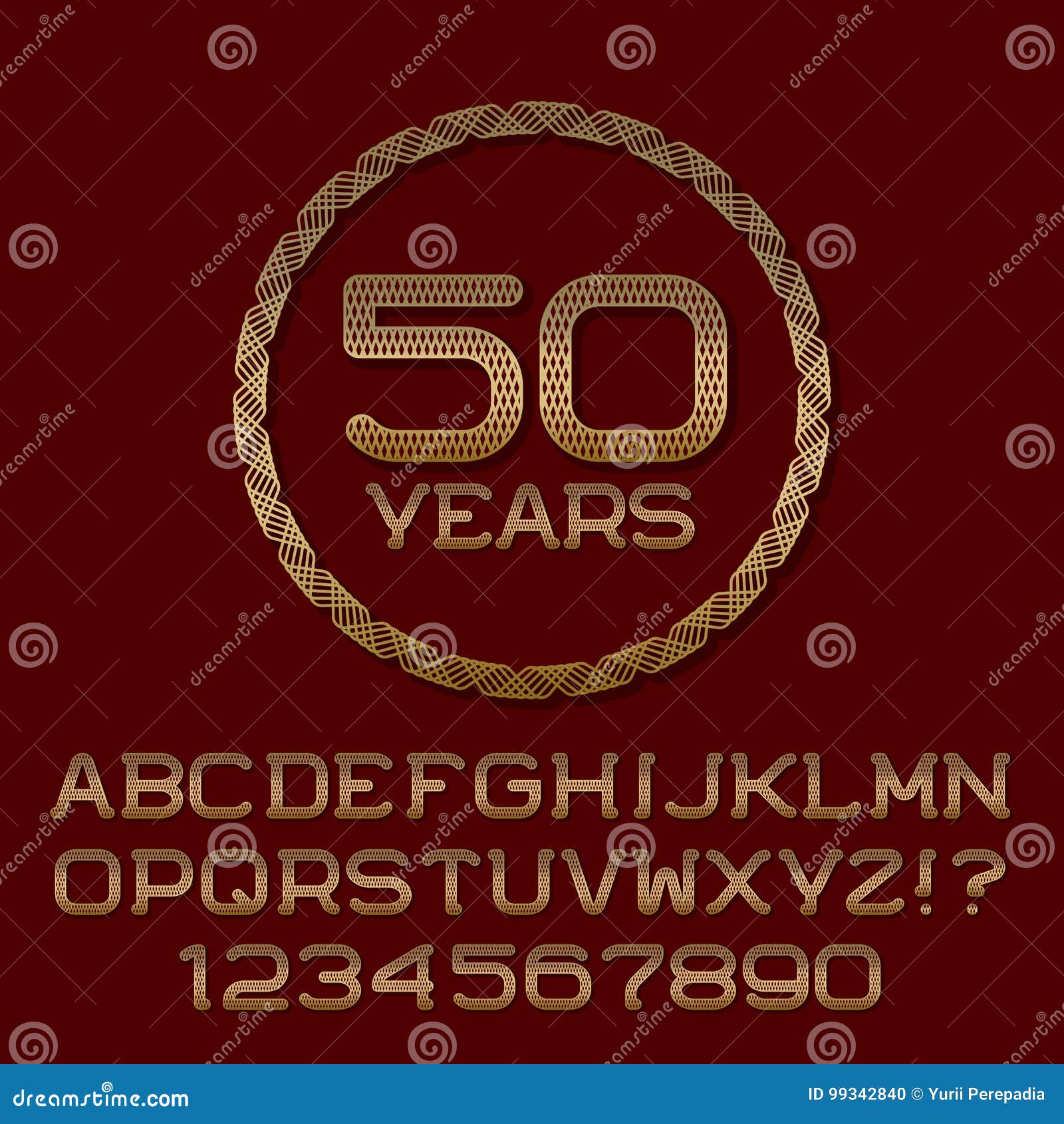 Lattice Patterned Font of Gold Letters and Numbers Stock Vector ...