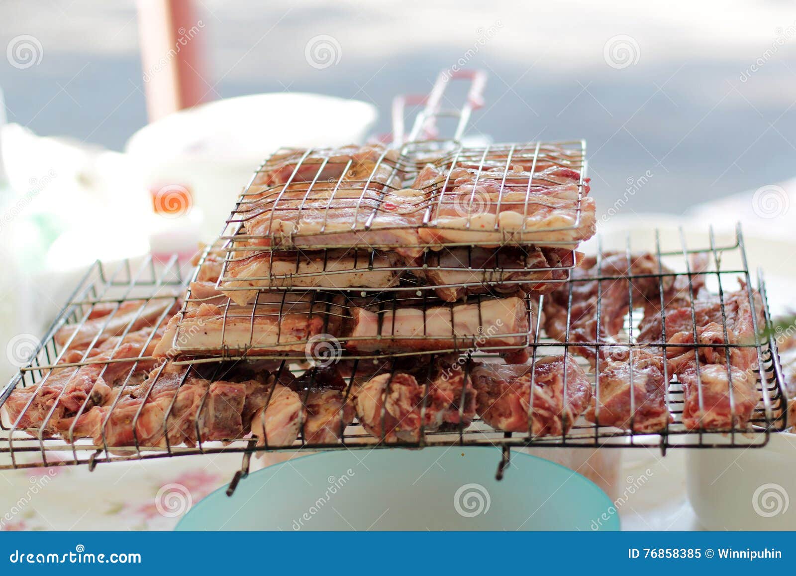 Lattice with Pork, Lamb and Beef Kebabs on the Nature Stock Image ...