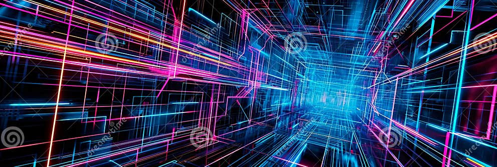 Lattice Structure with Intersecting Neon Lines Forming Complex Geometric Patterns . Generative ...