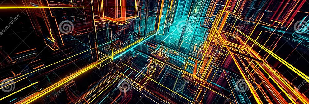 Lattice Structure with Intersecting Neon Lines Forming Complex Geometric Patterns . Generative ...