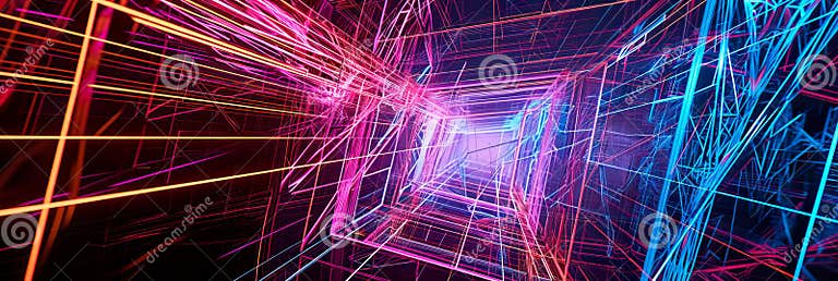 Lattice Structure with Intersecting Neon Lines Forming Complex Geometric Patterns . Generative ...