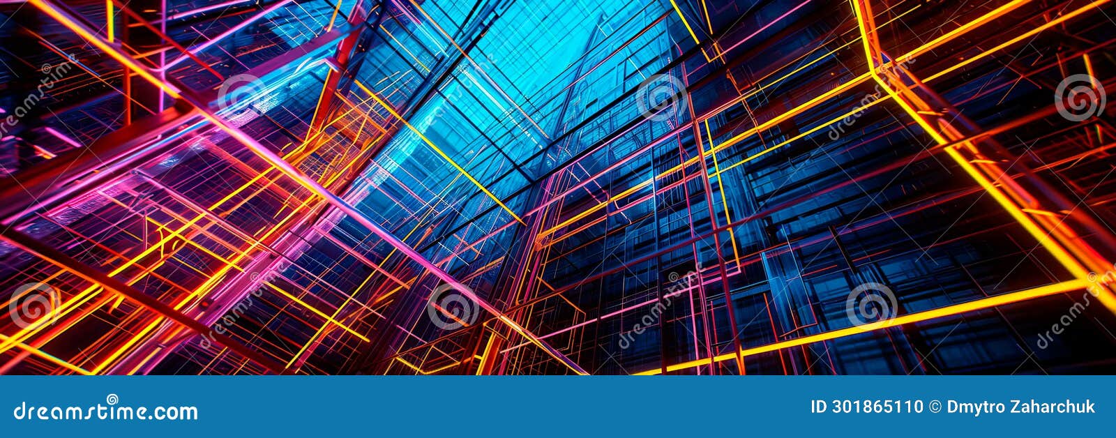 Lattice Structure with Intersecting Neon Lines Forming Complex Geometric Patterns . Generative ...