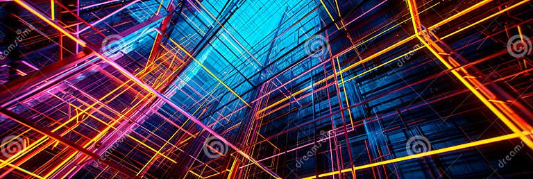 Lattice Structure with Intersecting Neon Lines Forming Complex Geometric Patterns . Generative ...
