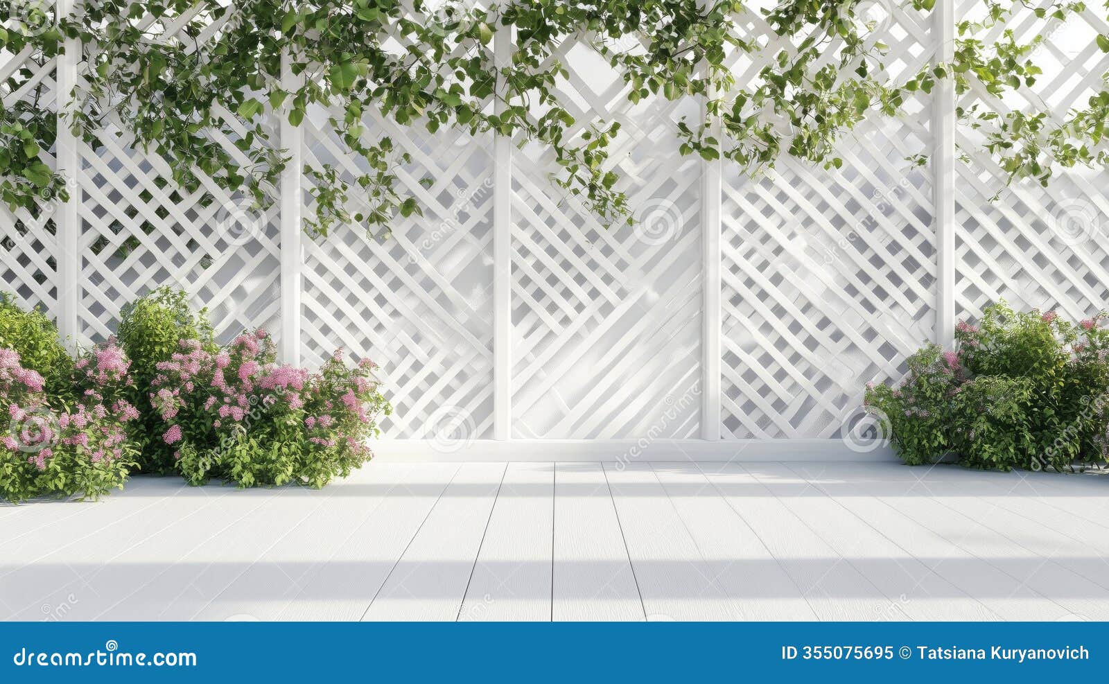 Lattice Wall with Greenery and Flowers, Bright Outdoor Space Stock ...