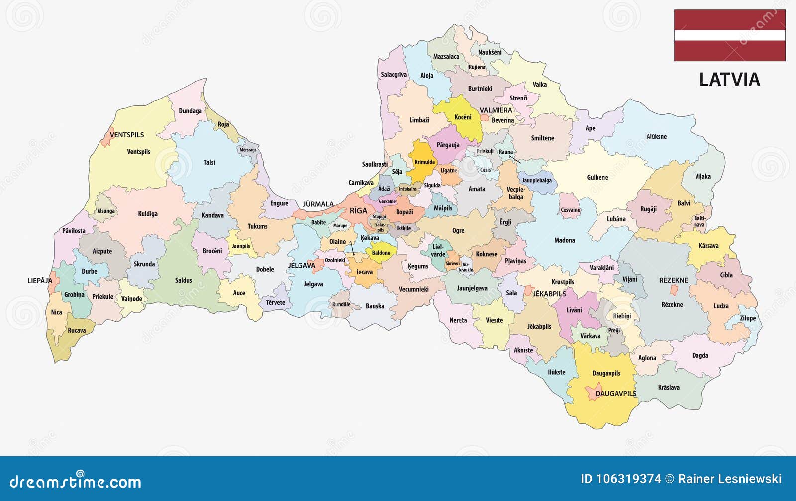 Latvia Administrative and Political Vector Map with Flag Stock Vector ...