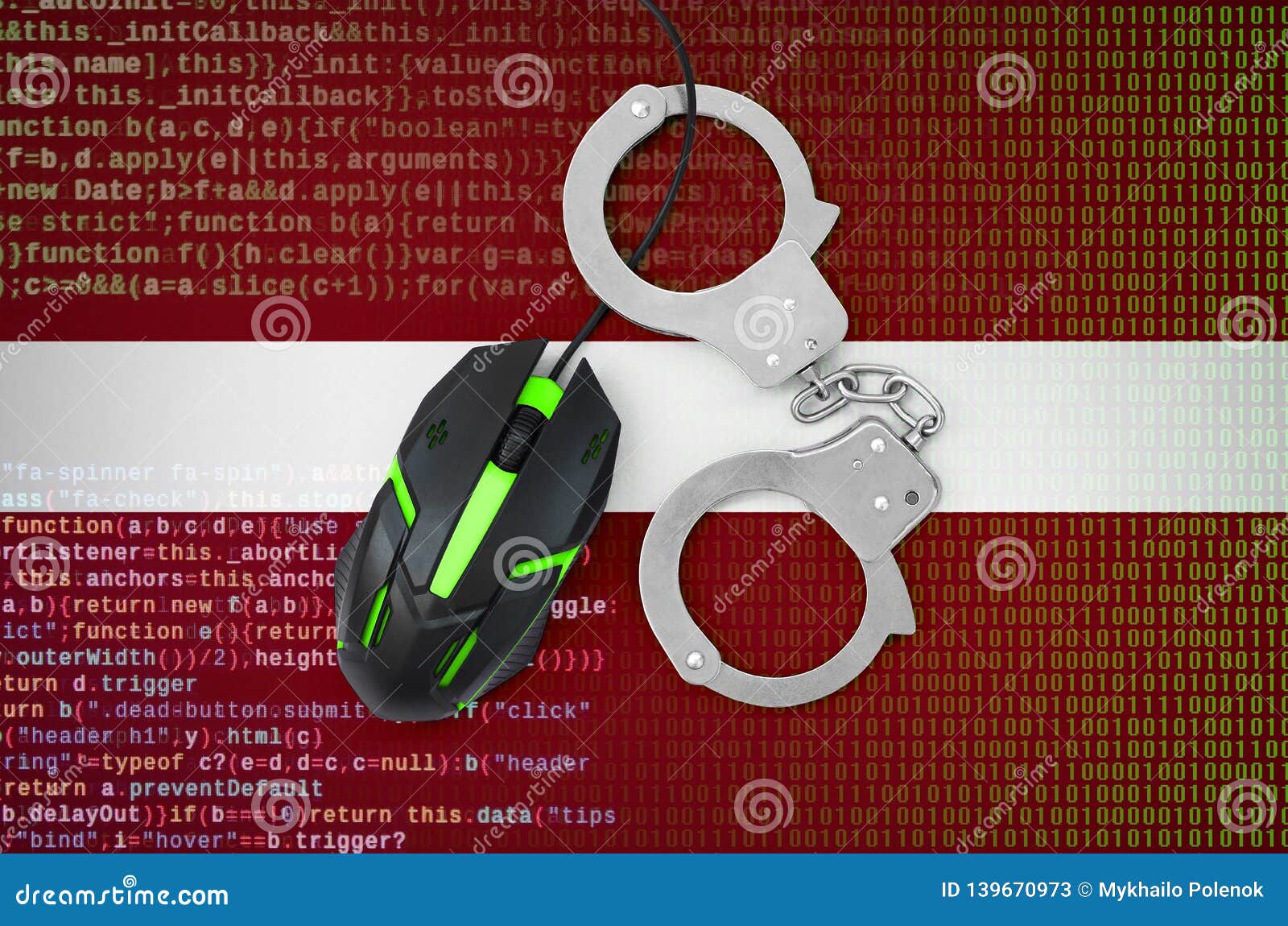 Latvia Flag and Handcuffed Computer Mouse. Combating Computer Crime ...
