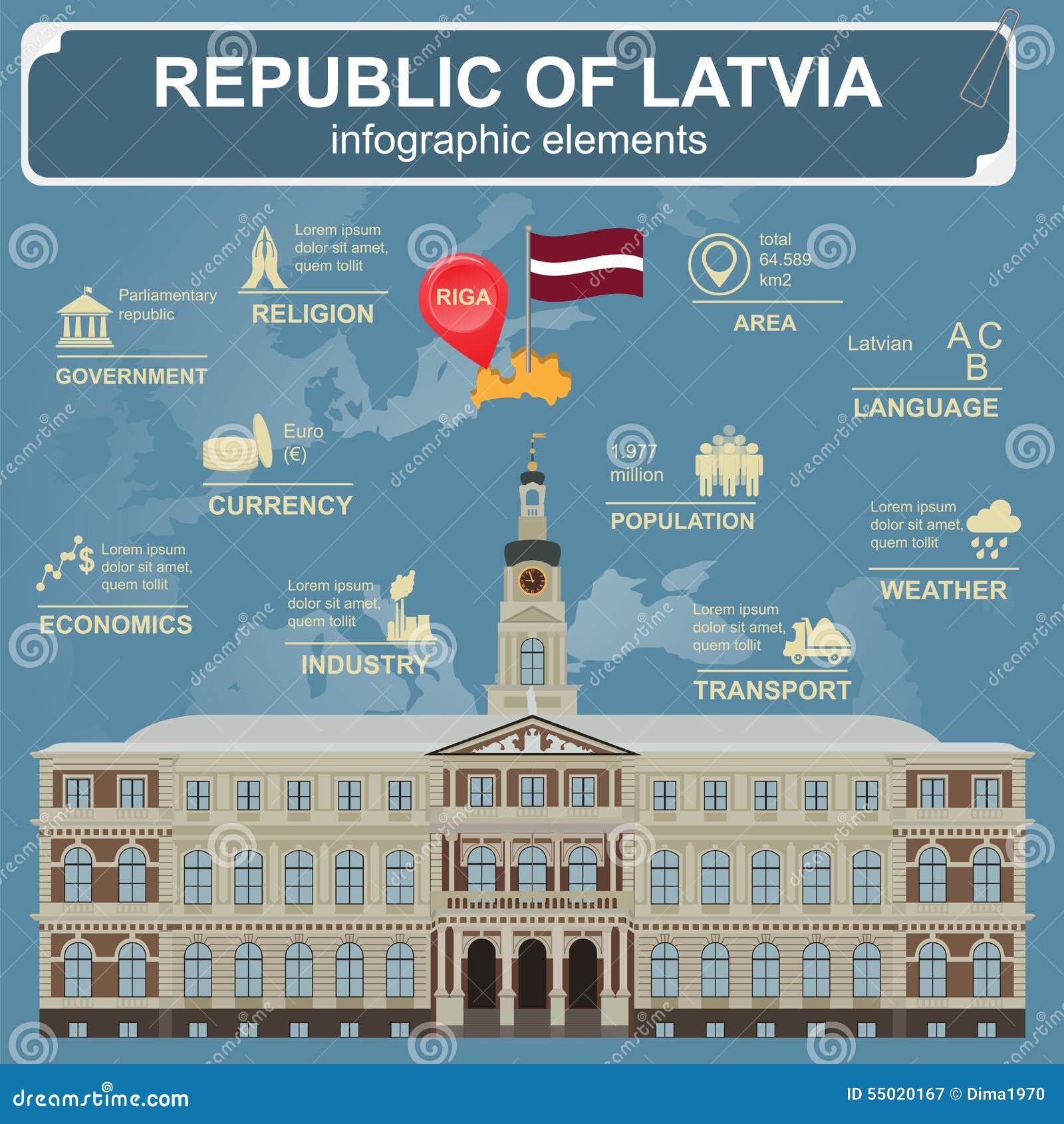 Latvia Infographics, Statistical Data, Sights. Stock Vector ...