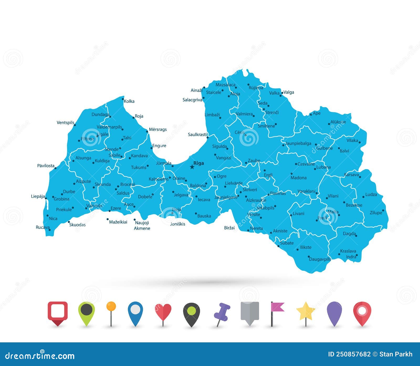 Latvia Map and Flat Map Icons Stock Vector - Illustration of graphic ...