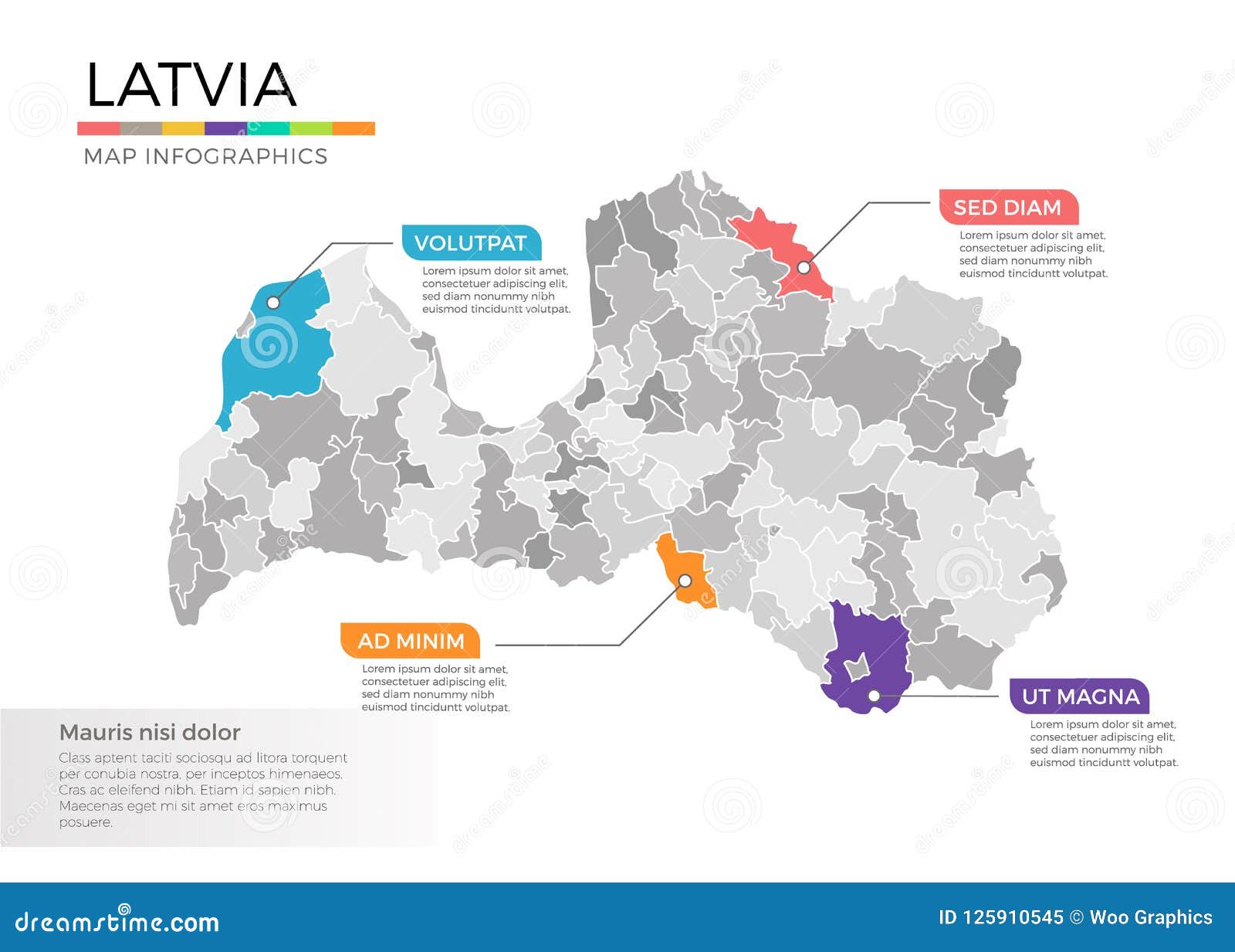 Latvia Map Infographics Vector Template with Regions and Pointer Marks ...