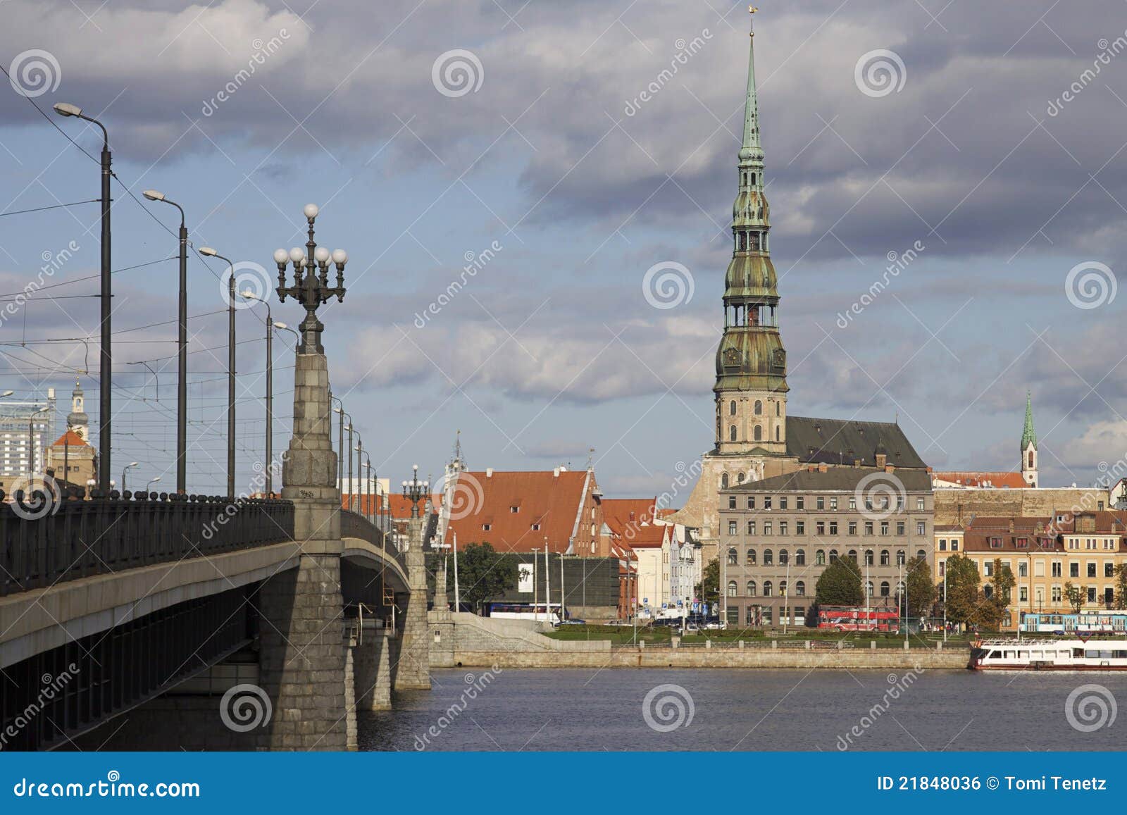 Latvia: Riga Across a Bridge Stock Photo - Image of cityscape ...