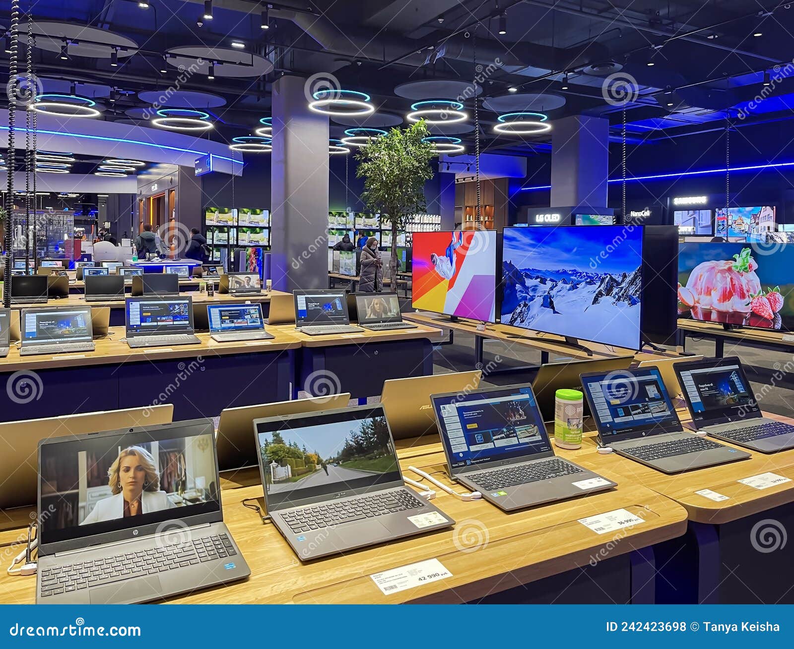 Showroom of Modern Electronics with New Generation Large TV-sets and ...