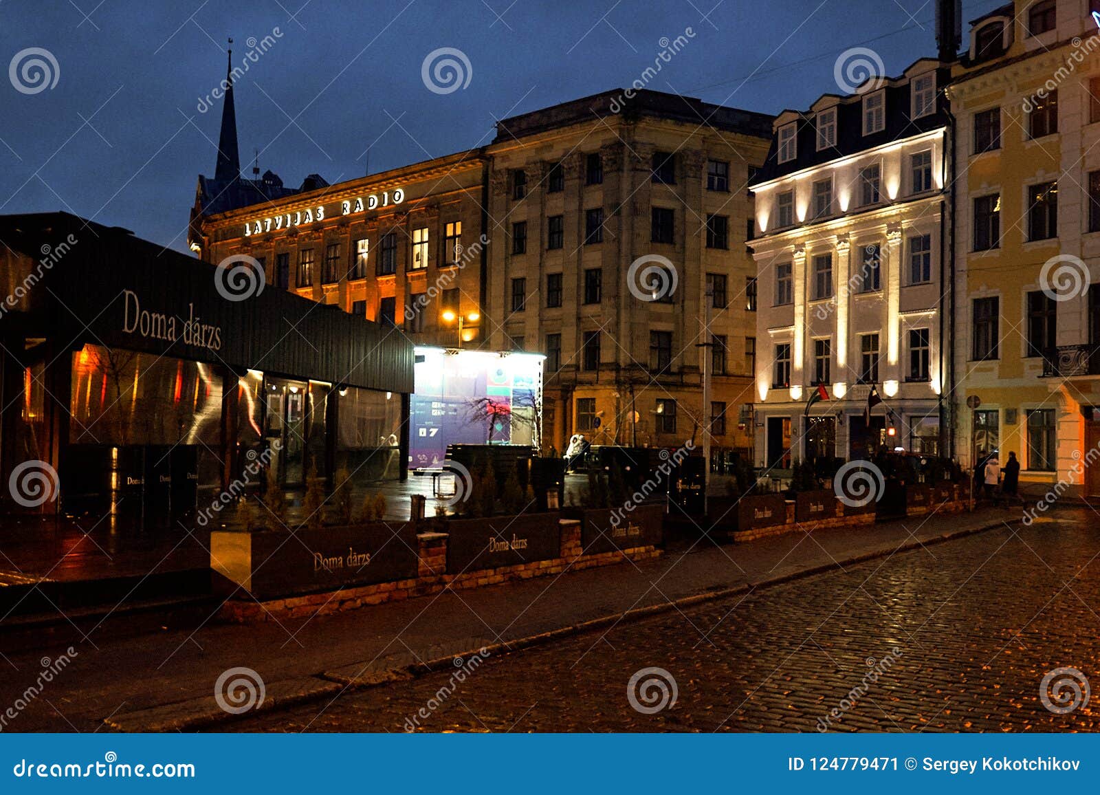 Latvia. Night Streets of Riga. Christmas in Riga. January 01, 2018 ...