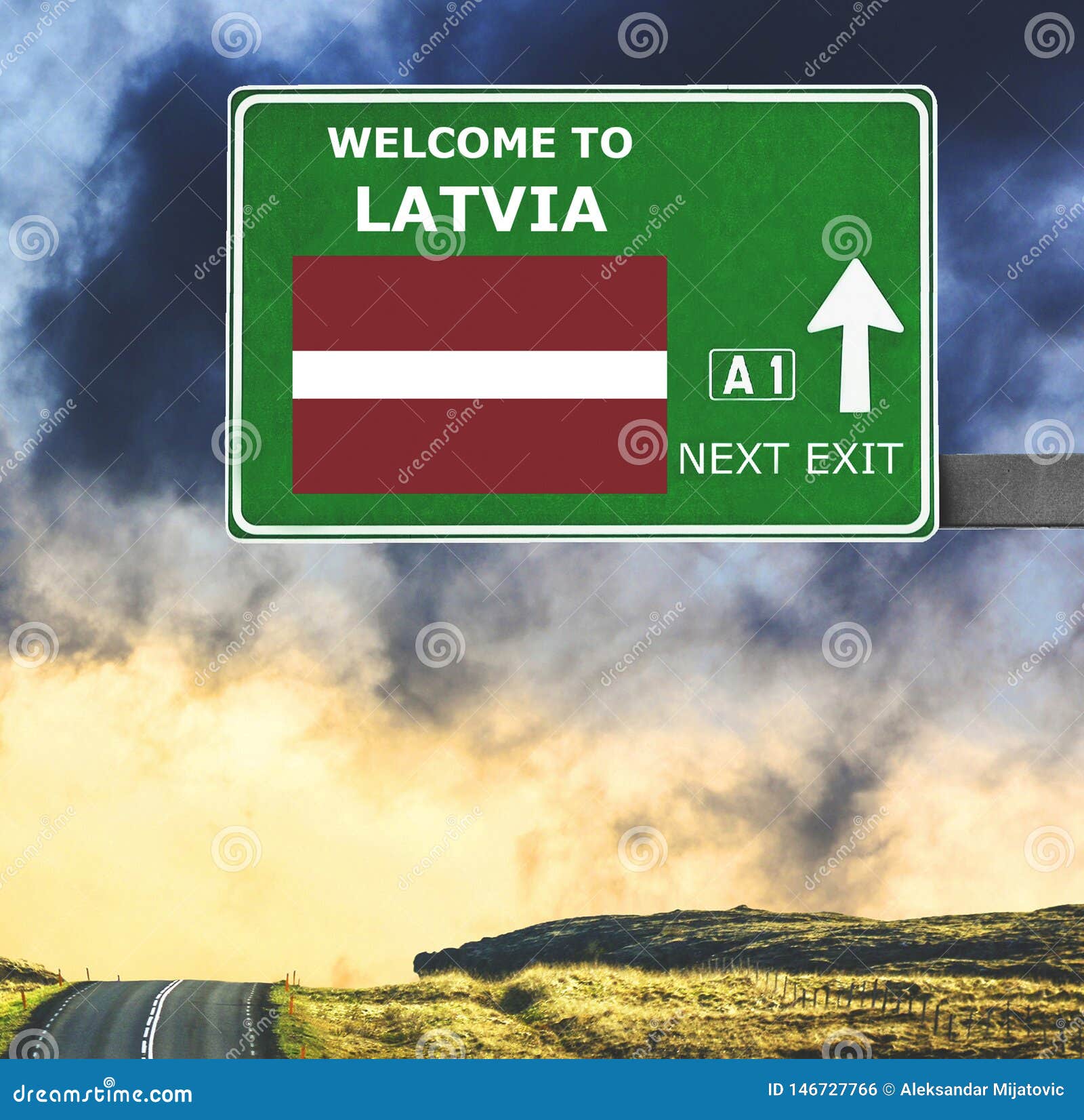 Latvia Road Sign Against Clear Blue Sky Stock Photo - Image of concept ...