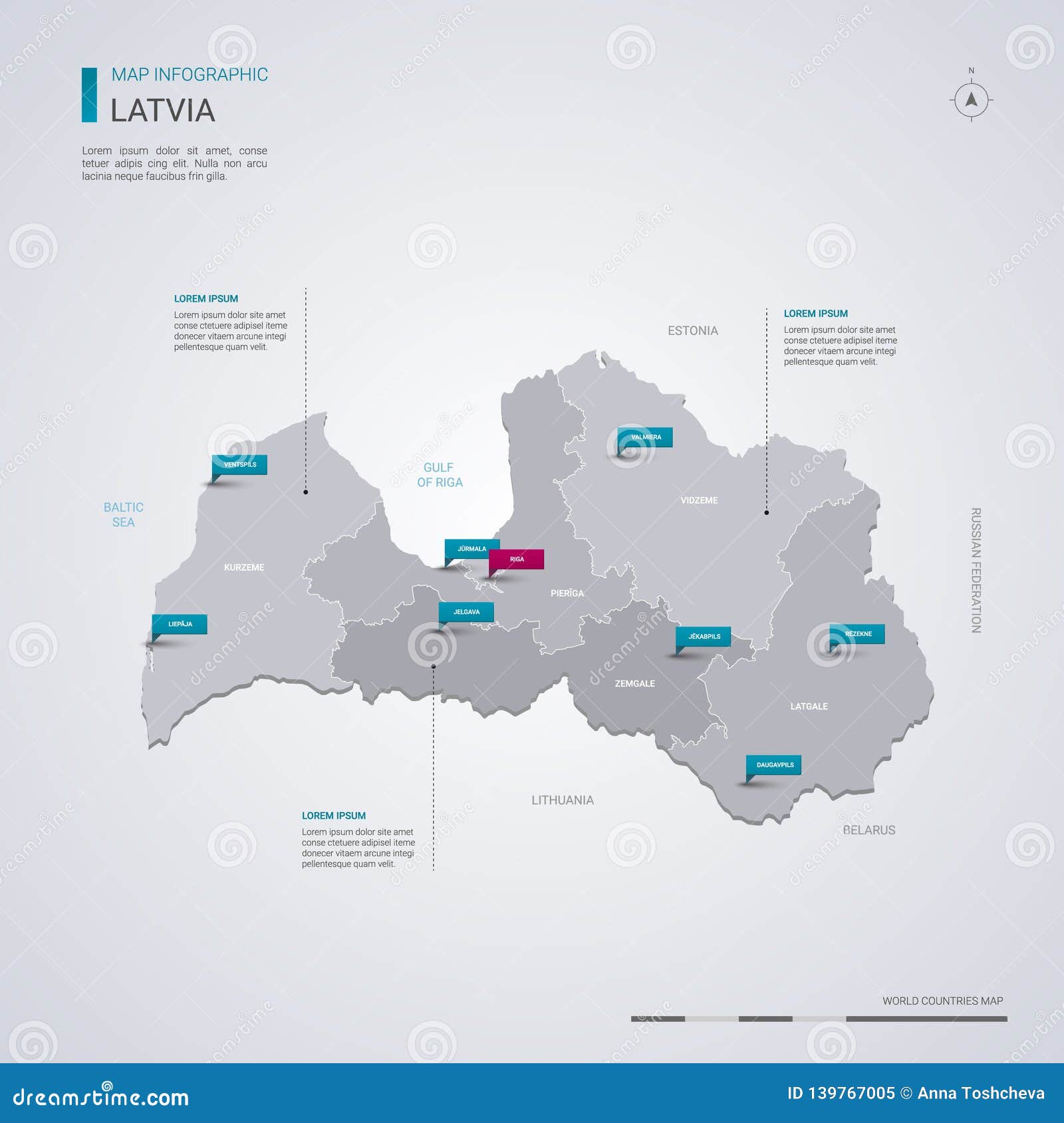 Infographic For Latvia, Detailed Map Of Latvia With Flag Vector Illustration | CartoonDealer.com ...