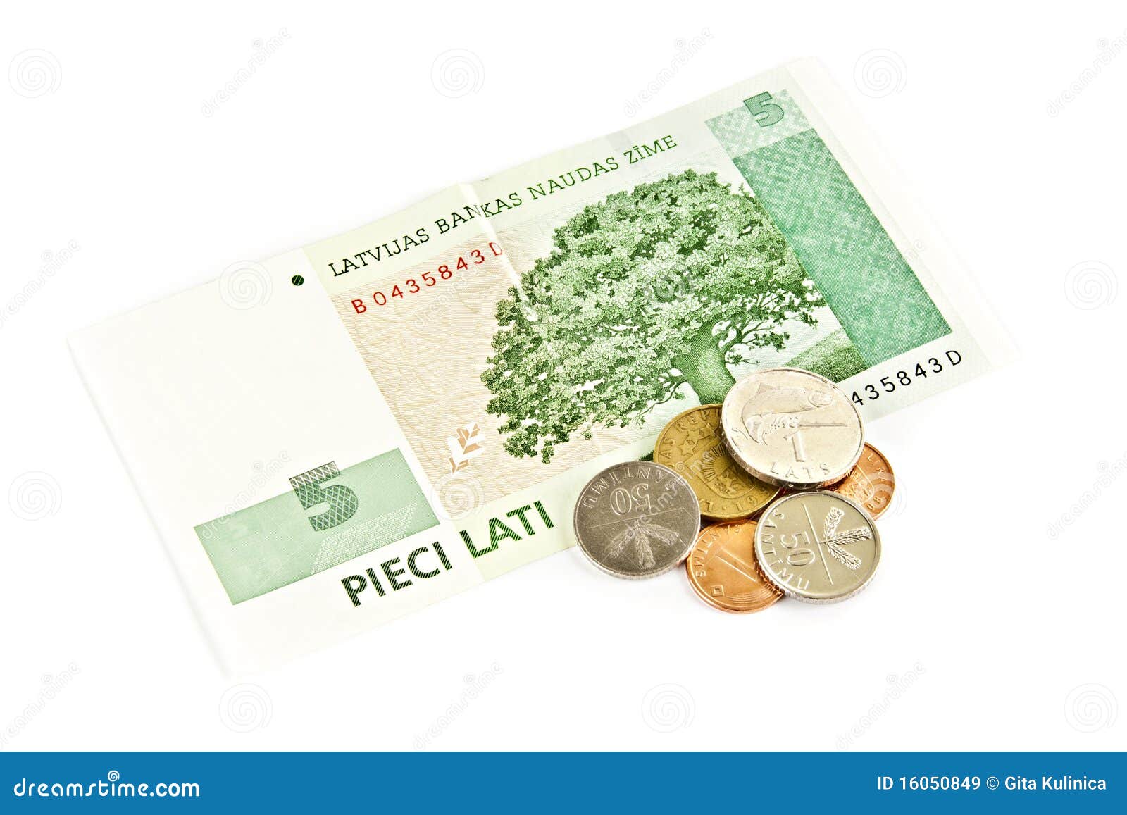 Latvian National Five- Lats Banknotes Stock Image - Image of medium ...