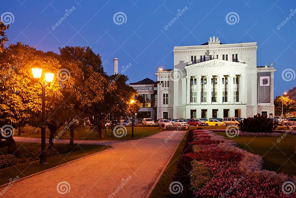 Latvian National Opera in Riga Stock Photo - Image of latvia, night ...