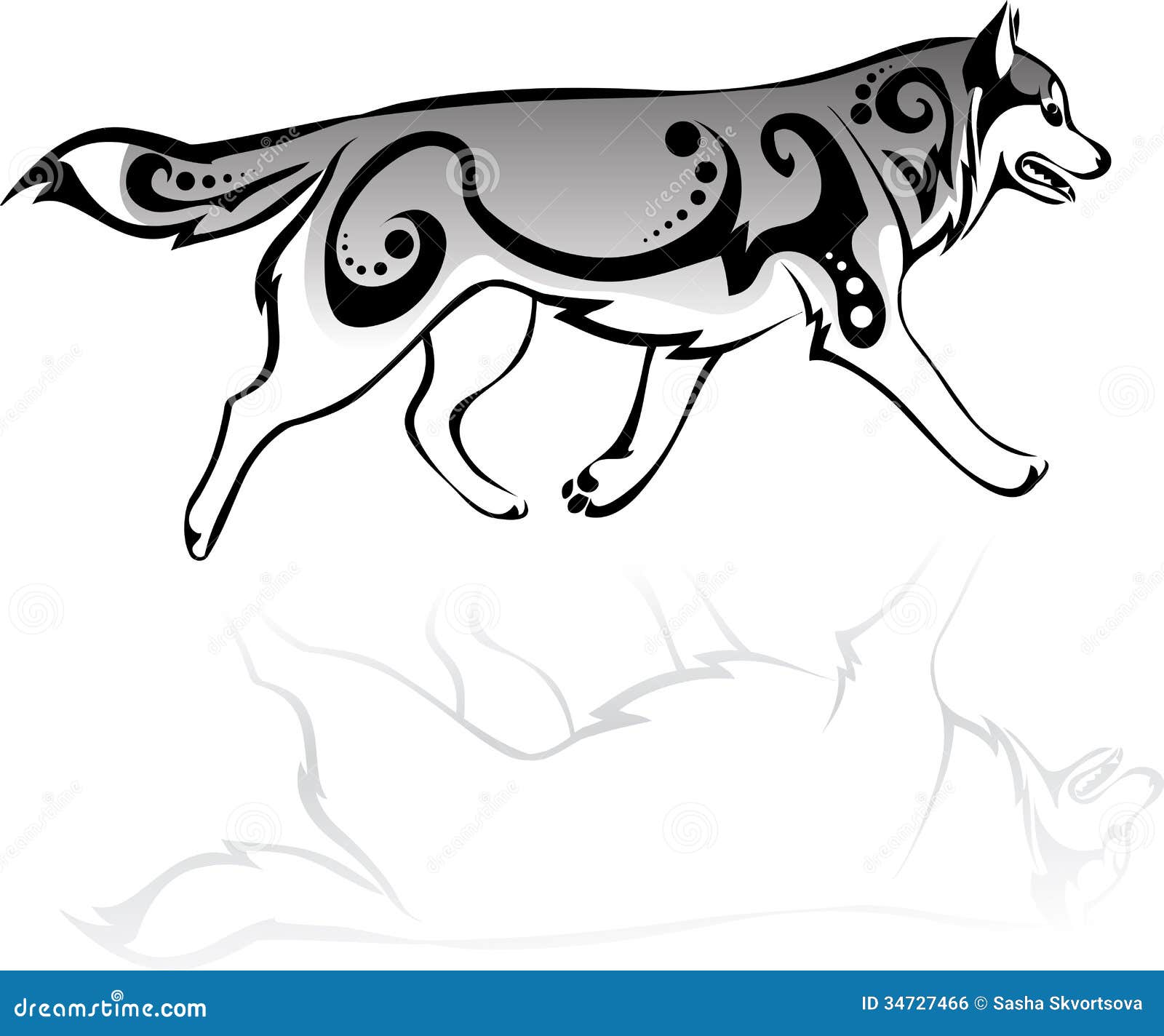 Laufender Wolf mit Mustern vektor abbildung. Illustration von zeichnung ...