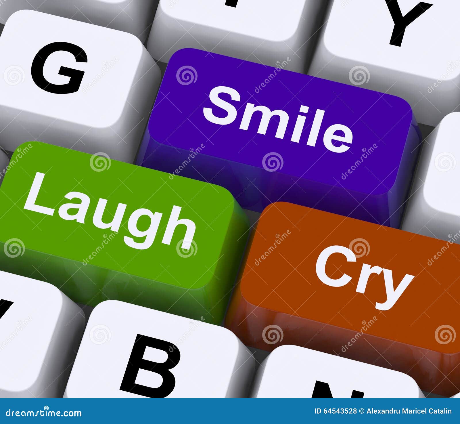 Laugh Cry Smile Keys Represent Different Emotions Stock Photo - Image ...