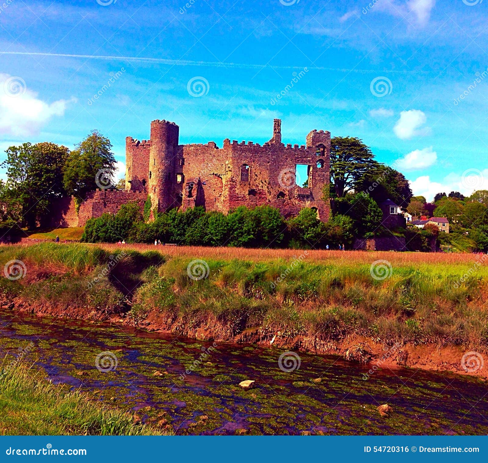 Laugharne castle ruins stock photo. Image of beautiful - 54720316