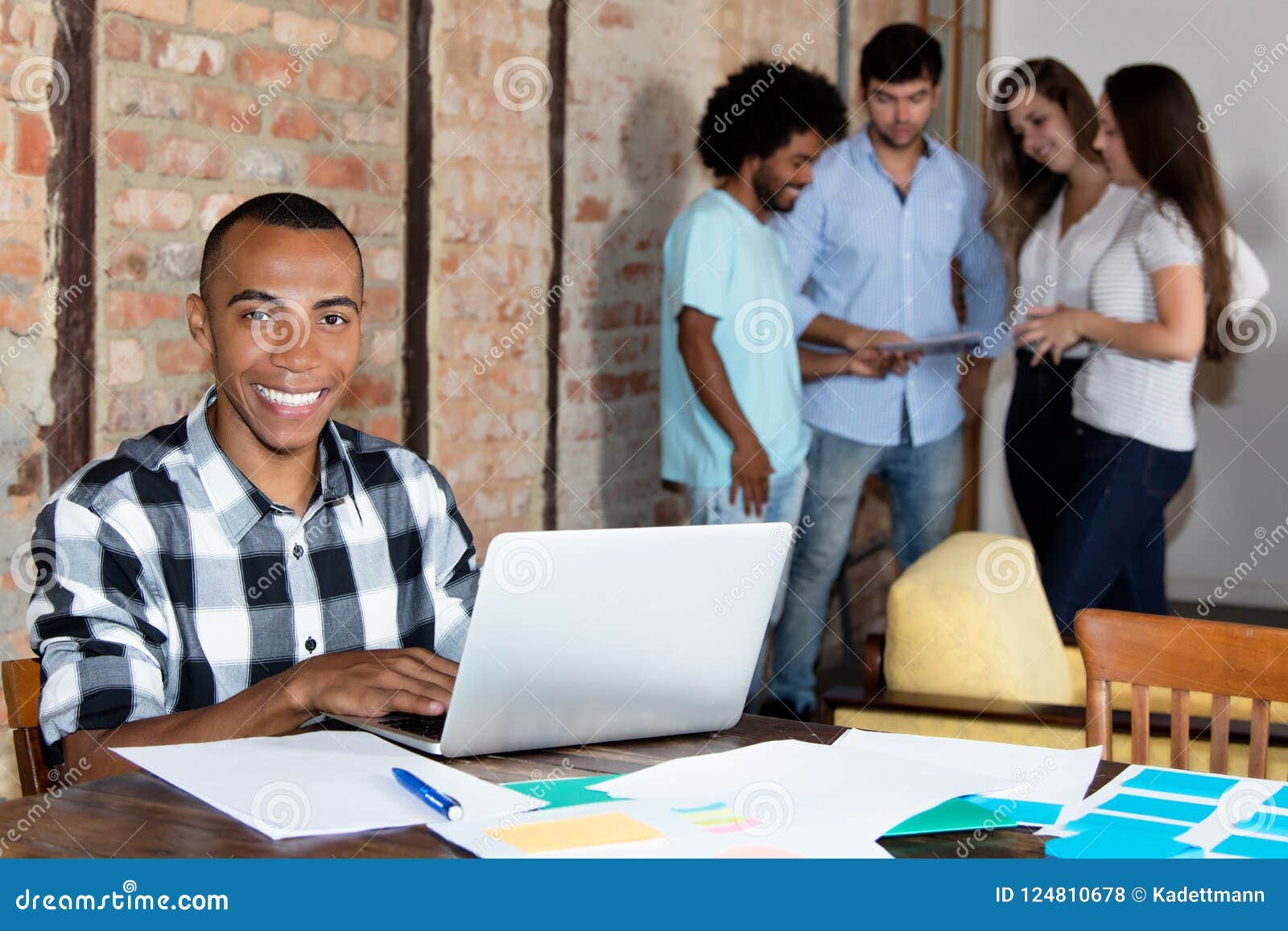Laughing African American Software Developer at Office of Company Stock ...