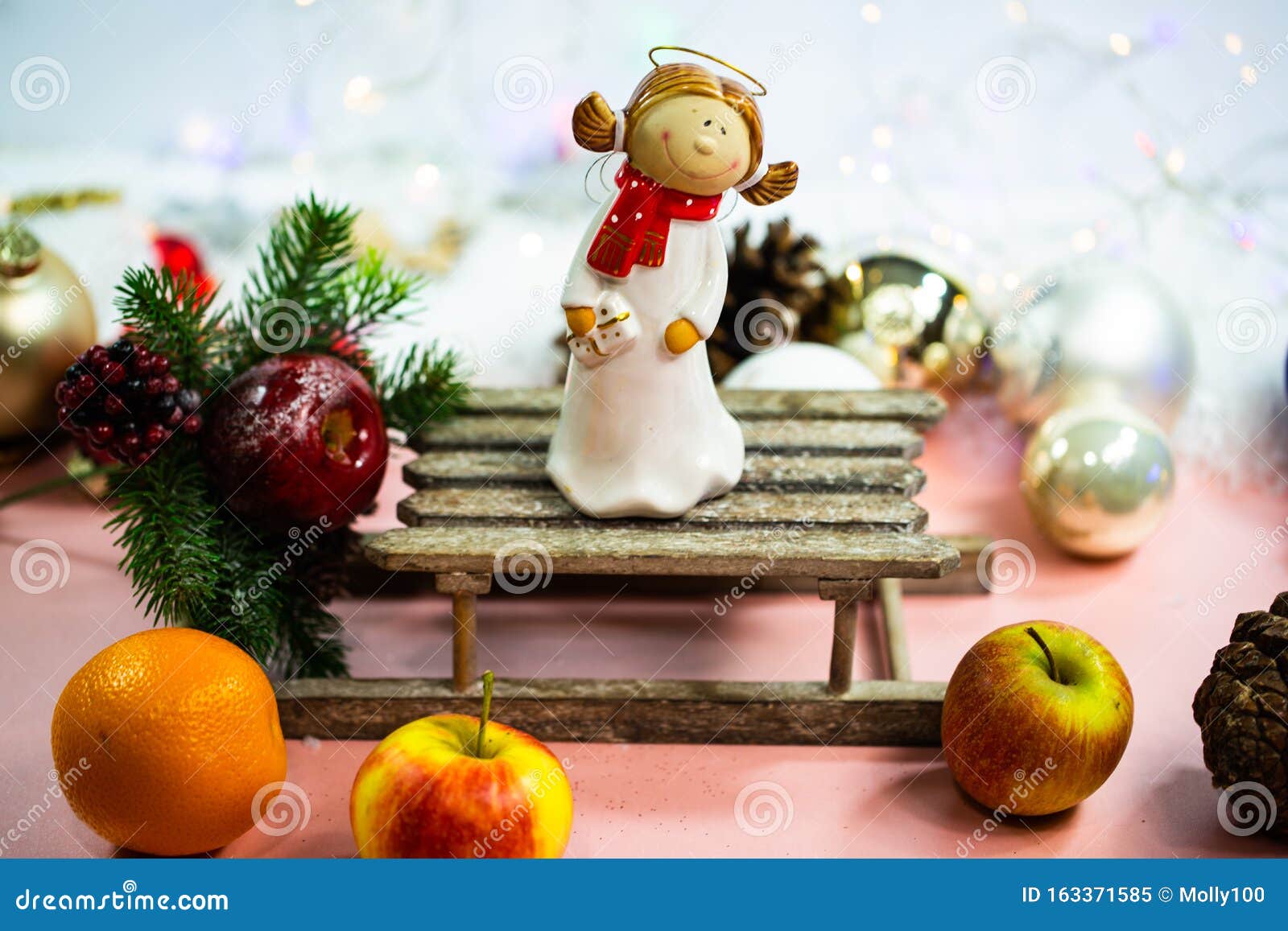 Laughing angel on sledge stock image. Image of joyful - 163371585