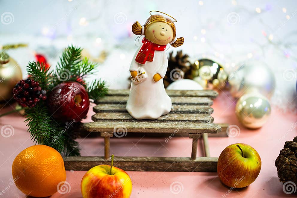 Laughing angel on sledge stock image. Image of joyful - 163371585