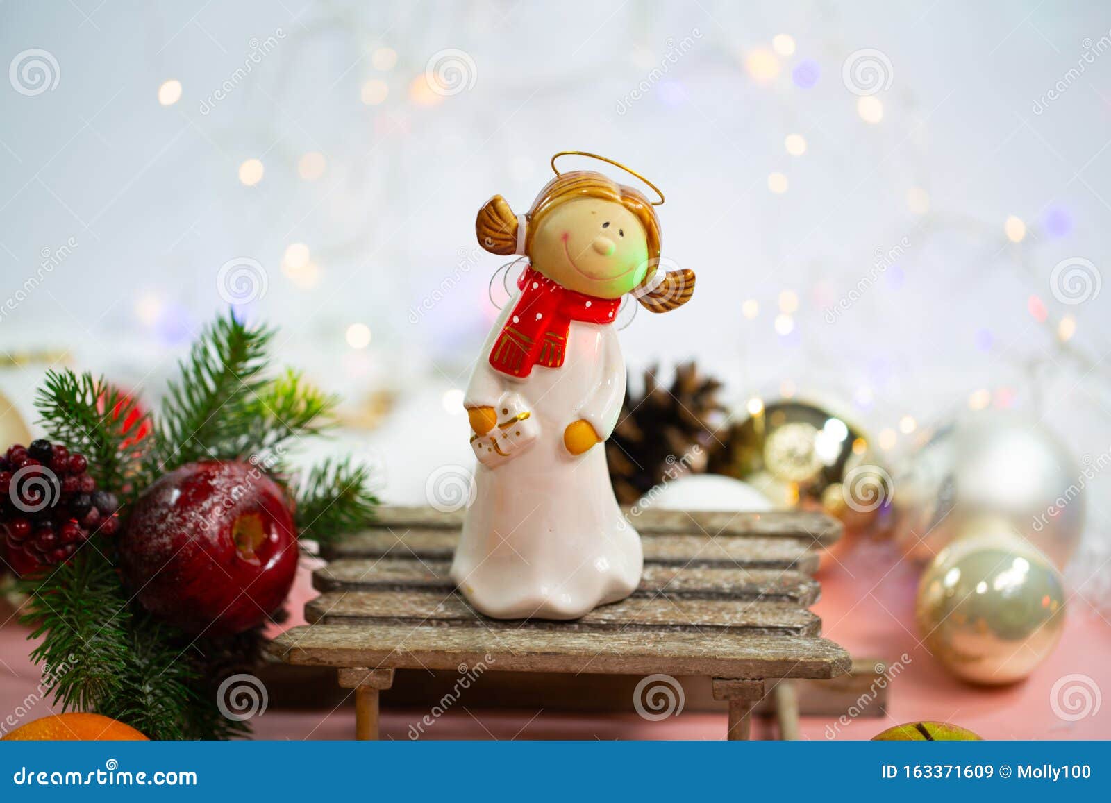 Laughing angel on sledge stock image. Image of advent - 163371609