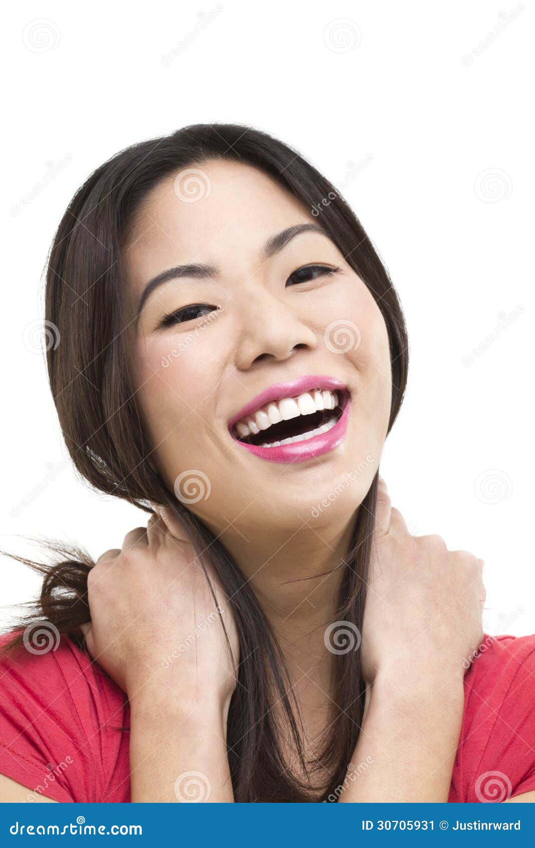 Laughing Asian Woman Portrait Stock Image Image Of Head Black 30705931