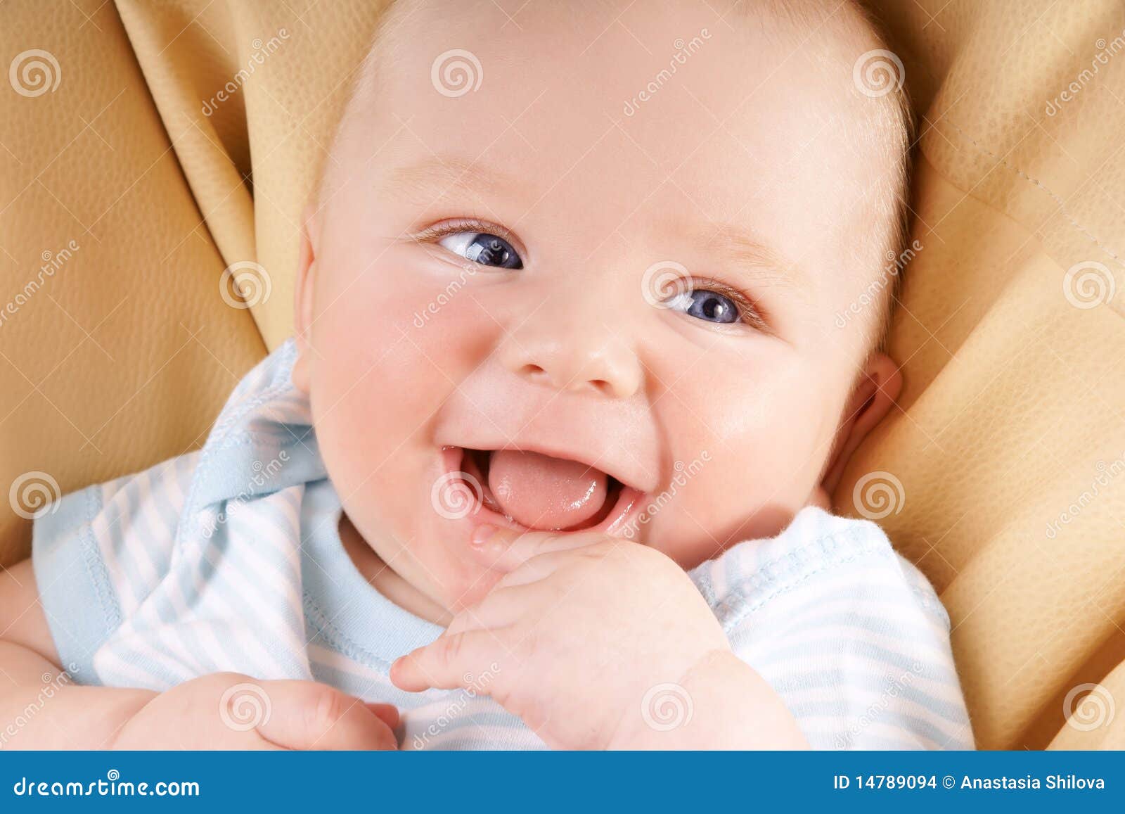 Laughing baby stock photo. Image of blue, blond, laughing - 14789094