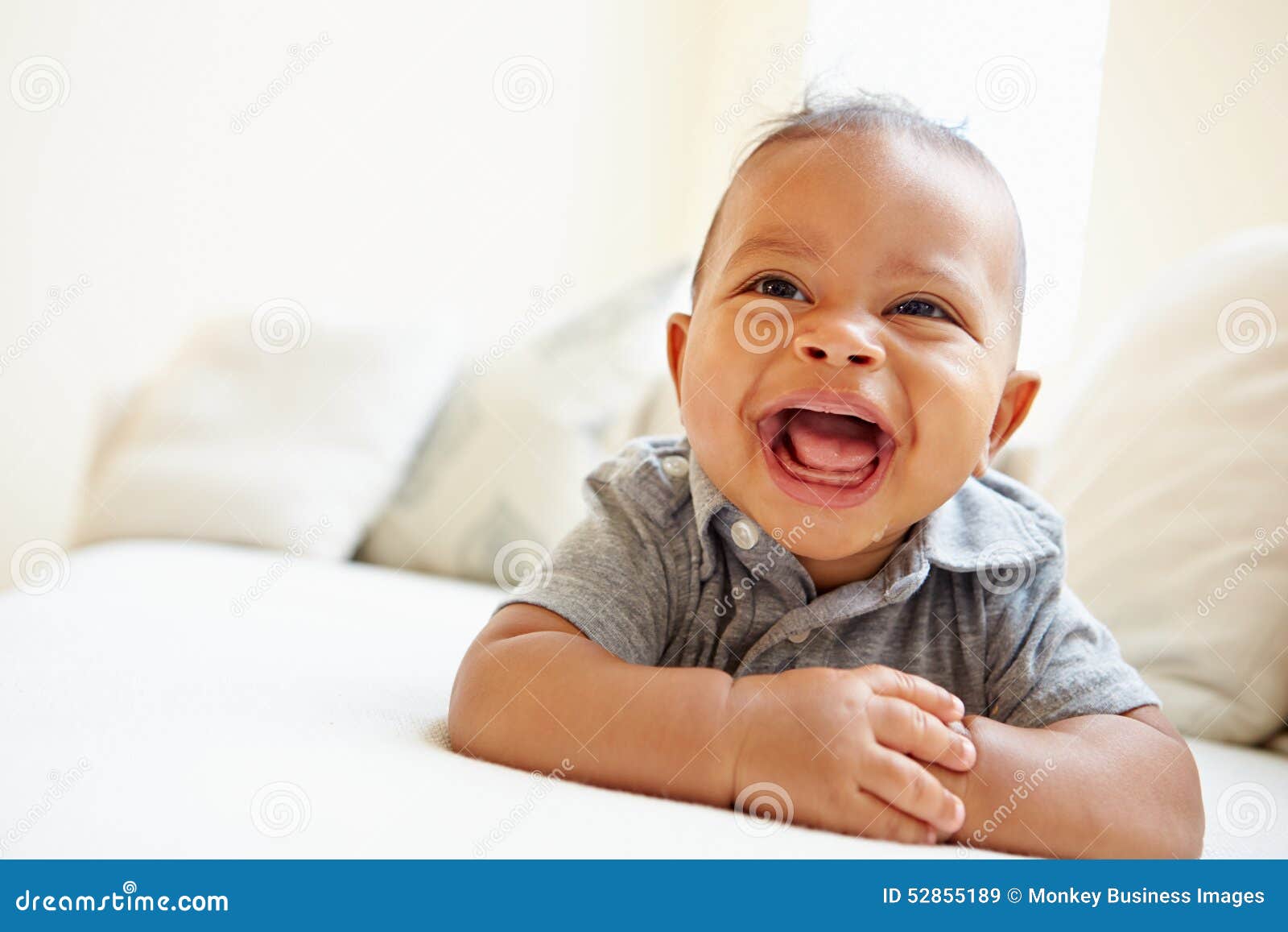 Laughing Baby Girl In Wooden Bucket Royalty-Free Stock Photography ...