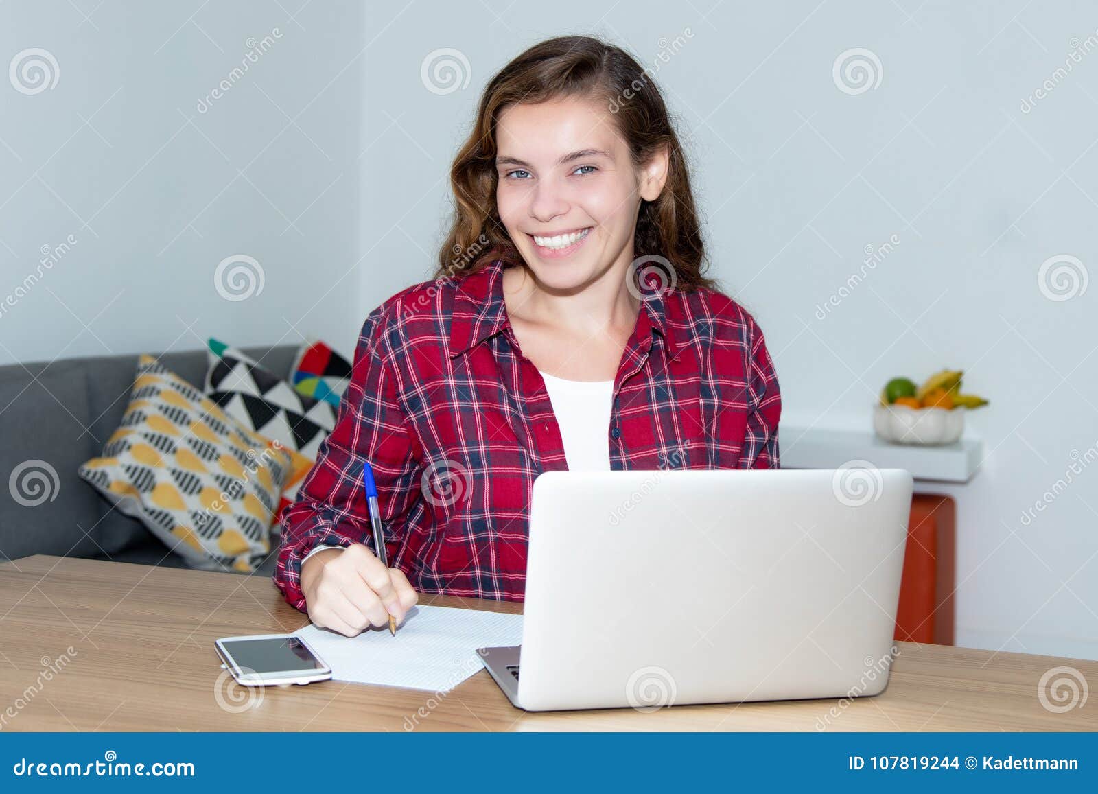 Laughing Blond Female Student Working with Computer Stock Photo - Image ...