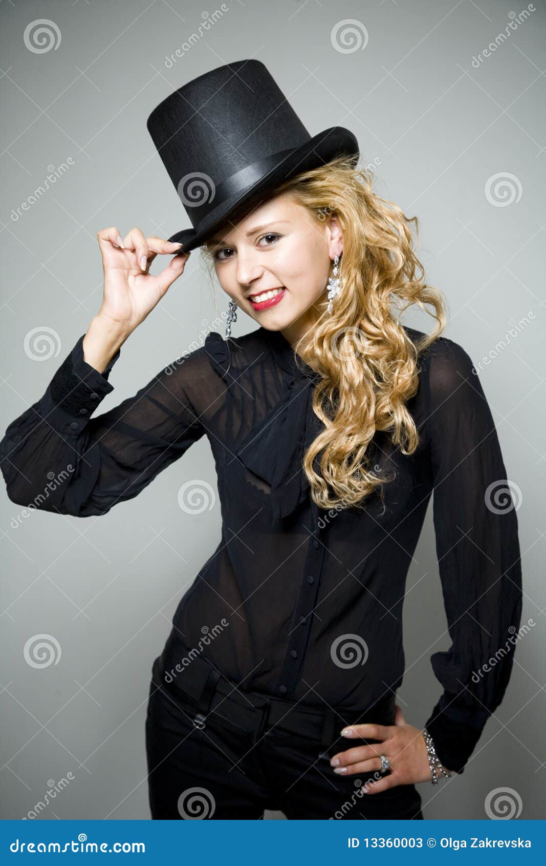 Laughing Blond Girl with Top Hat Stock Image - Image of health, dental ...