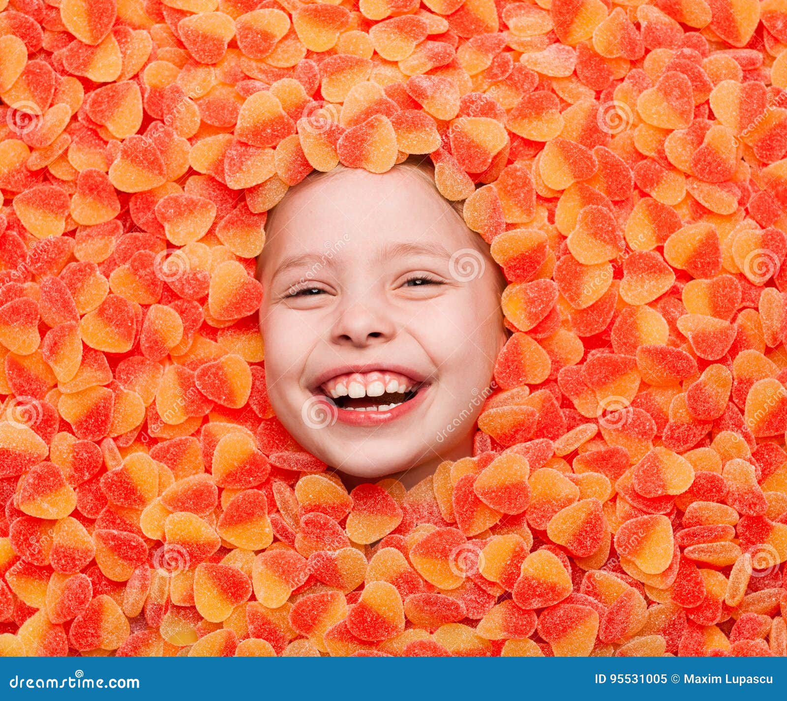 Laughing Boy Covered with Fruit Jelly Stock Image - Image of grimace ...