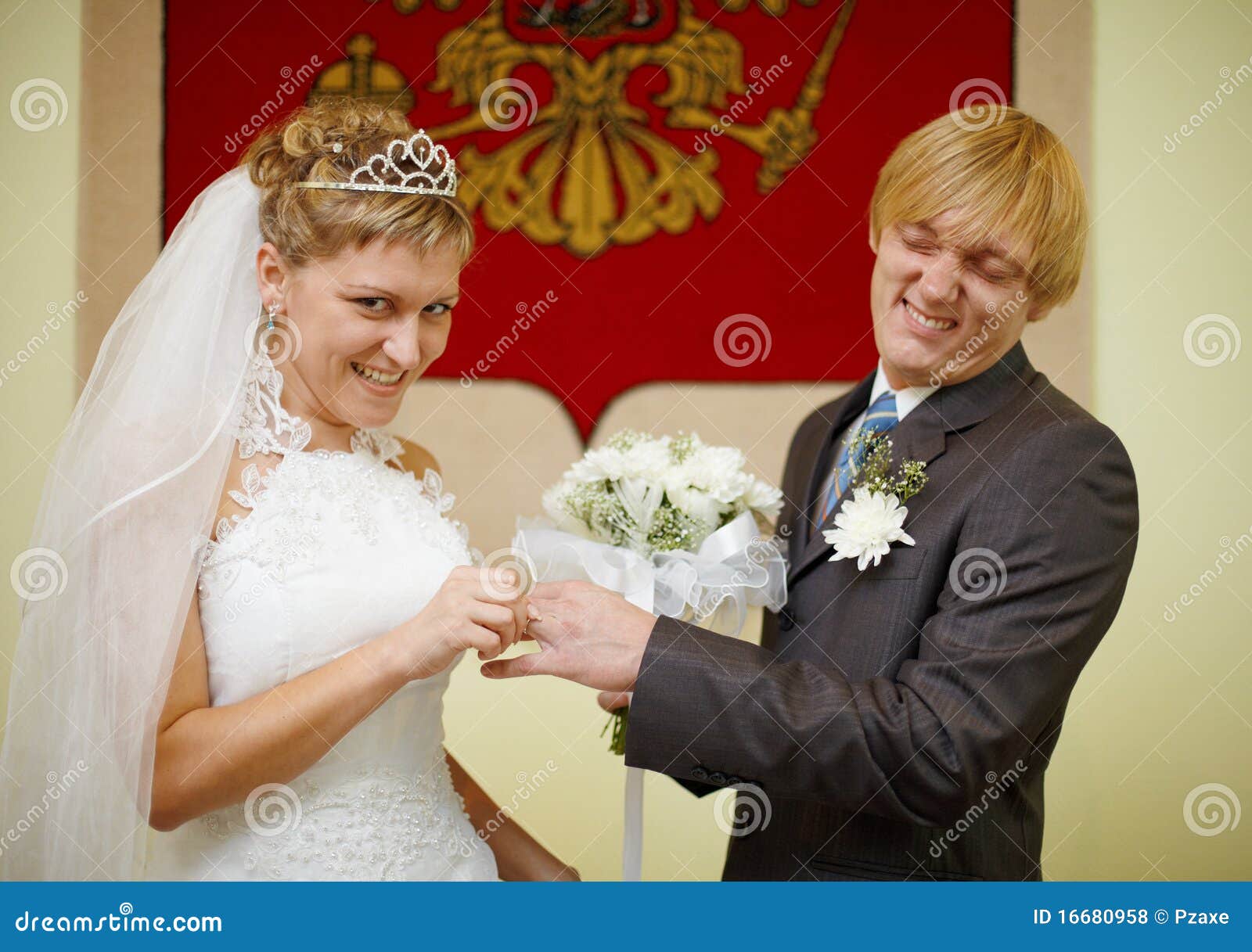 Laughing bride and groom stock photo. Image of flowers - 16680958